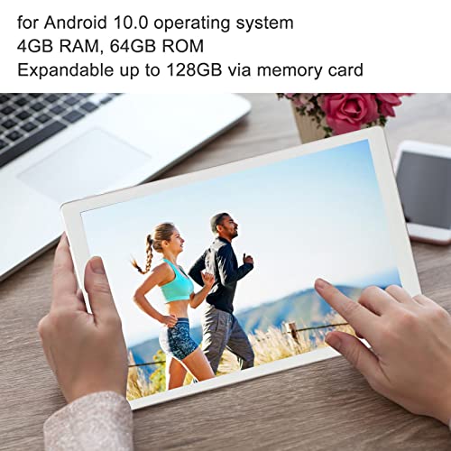 HD Tablet, 10in Tablet PC, Dual SIM Tablet Gaming Tablet, 4G RAM 64G ROM 128G Expansion IPS Screen, for Study Writing Playing Support GPS G Sensor (US Plug)