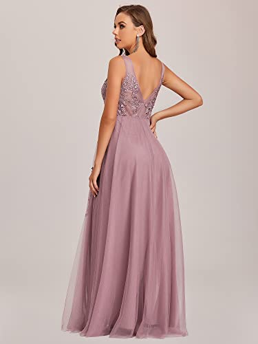 Ever-Pretty Women's A-line Tulle Applique See-Through Lace Formal Dresses Orchid US6