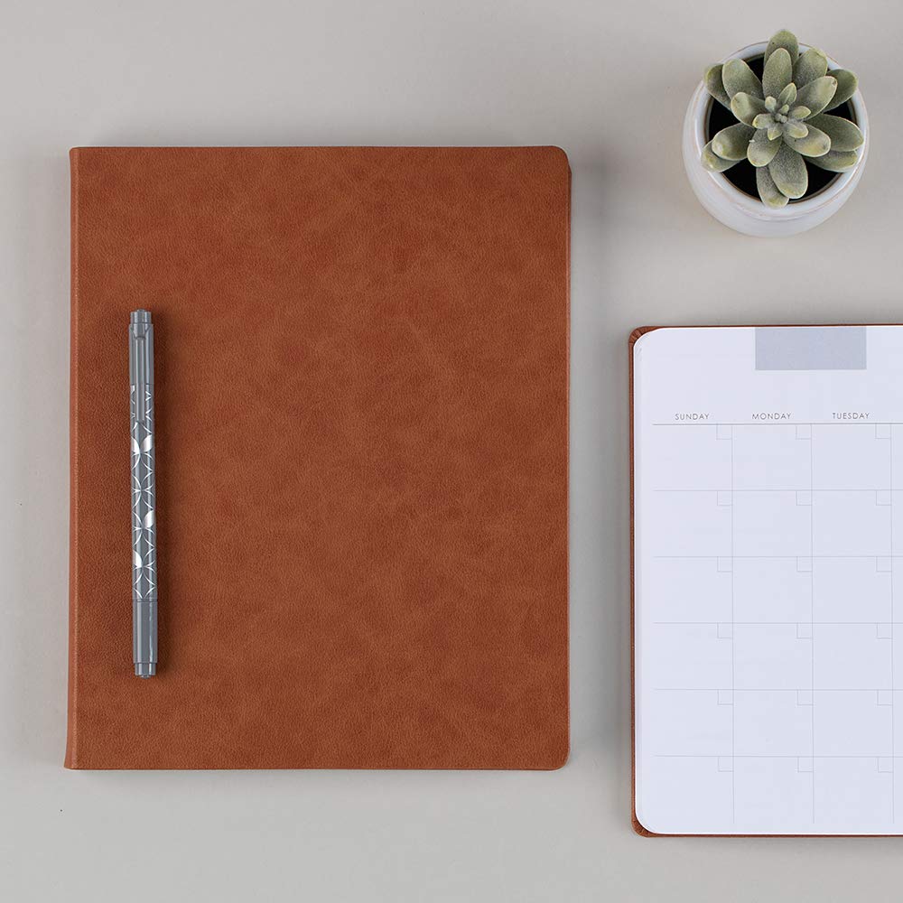 Erin Condren 12 Month Undated Softbound Focused Planner 8x10 - Camel Colored Cover, Layflat Design, College Ruled Lined & Dot Grid Note Pages, Monthly & Weekly Planning Spreads
