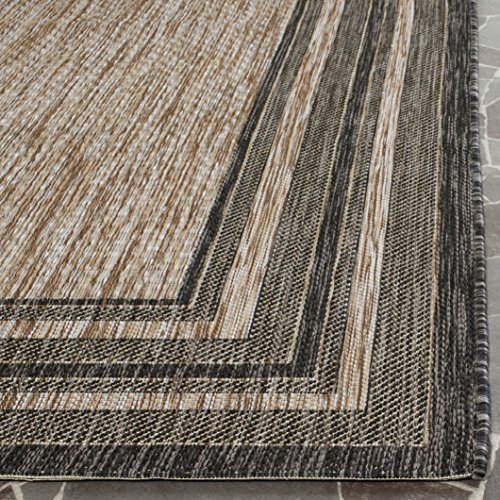 SAFAVIEH Courtyard Collection 4' x 5'7" Natural / Black CY8475 Indoor/ Outdoor Waterproof Easy-Cleaning Patio Backyard Mudroom Accent-Rug