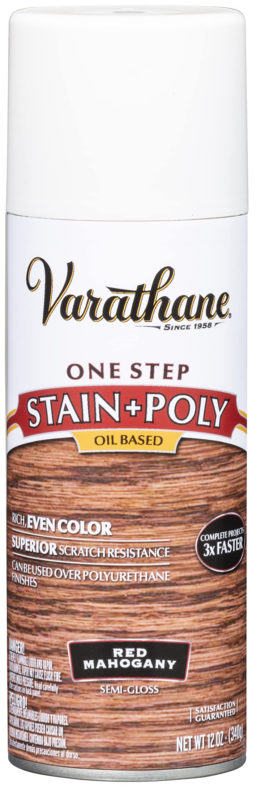 Rust-Oleum 243867 Spray Oil-Based Stain + Poly, Red Mahogany, 12 Ounce