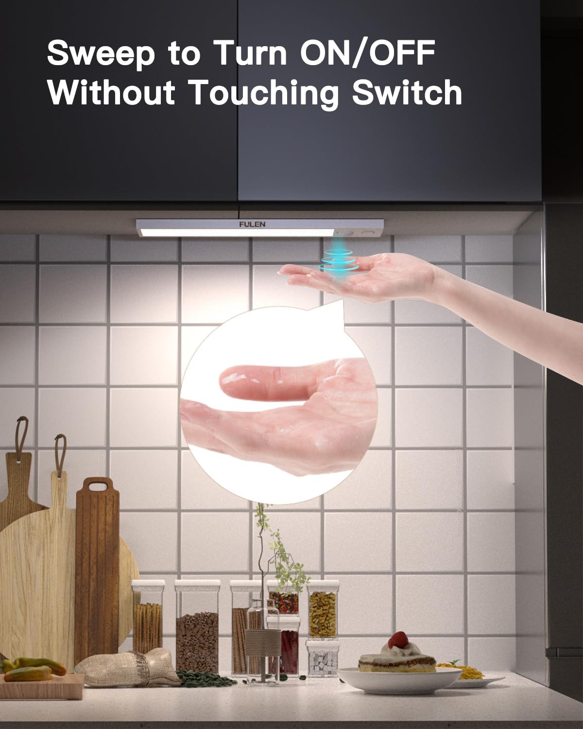 FULEN Closet Lights Motion Sensored, Magnetic Under Cabinet Lighting Wireless, Under Counter Lights for Kitchen, 2500mAh Rechargeable Lights for Home, Stick on Bar Light,2 Pack, White, AL-1