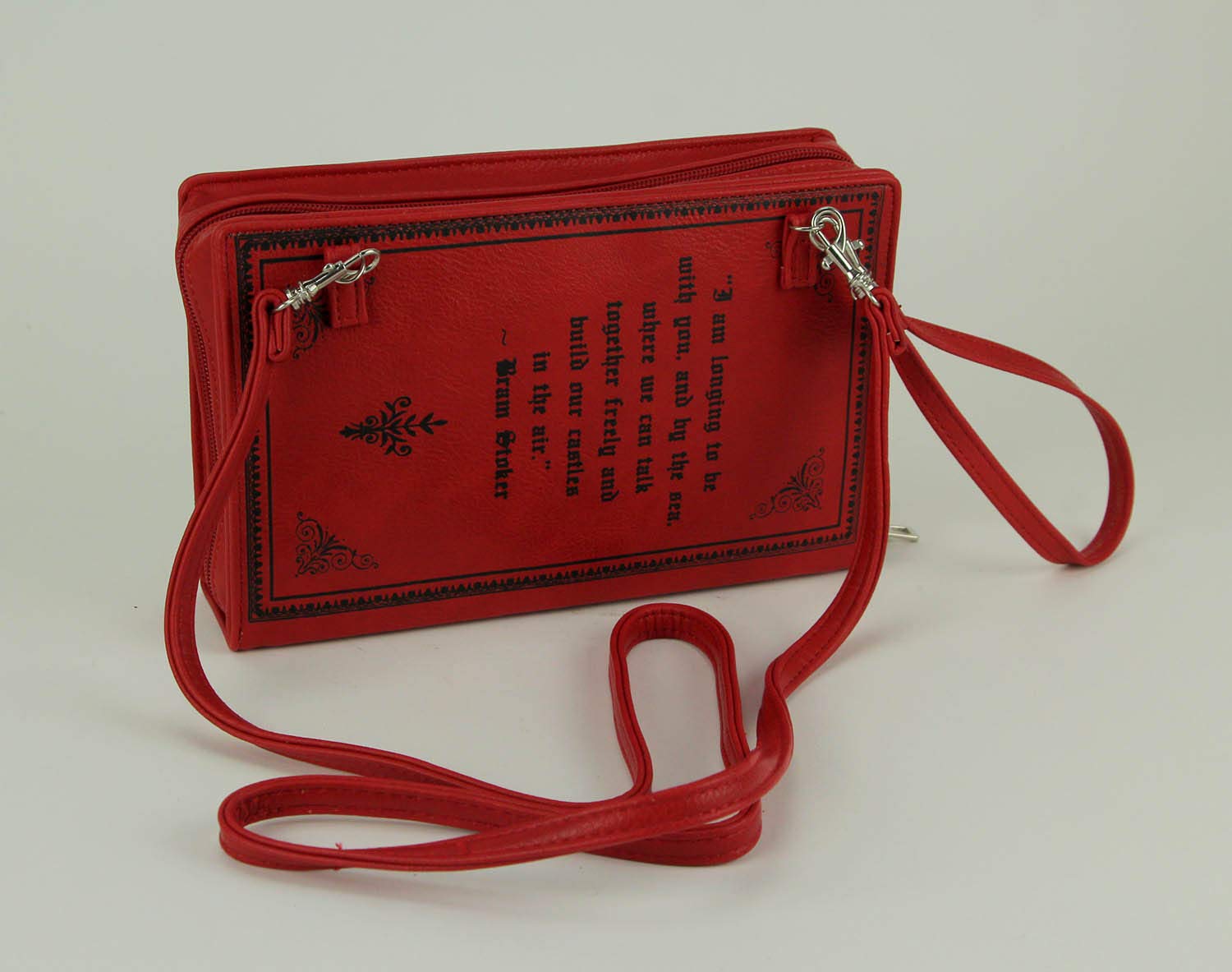 Things2Die4 Book of Dracula Vinyl Handbag Novelty Clutch Purse Crossbody Bag, Red, Small