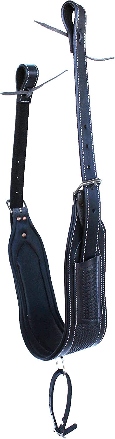 Equitack Horse Western Carved Leather Rear Flank Back Cinch Girth Saddle Billets TACK Horse Cinches Black Cinch (Leather, 34" L x 5" W)