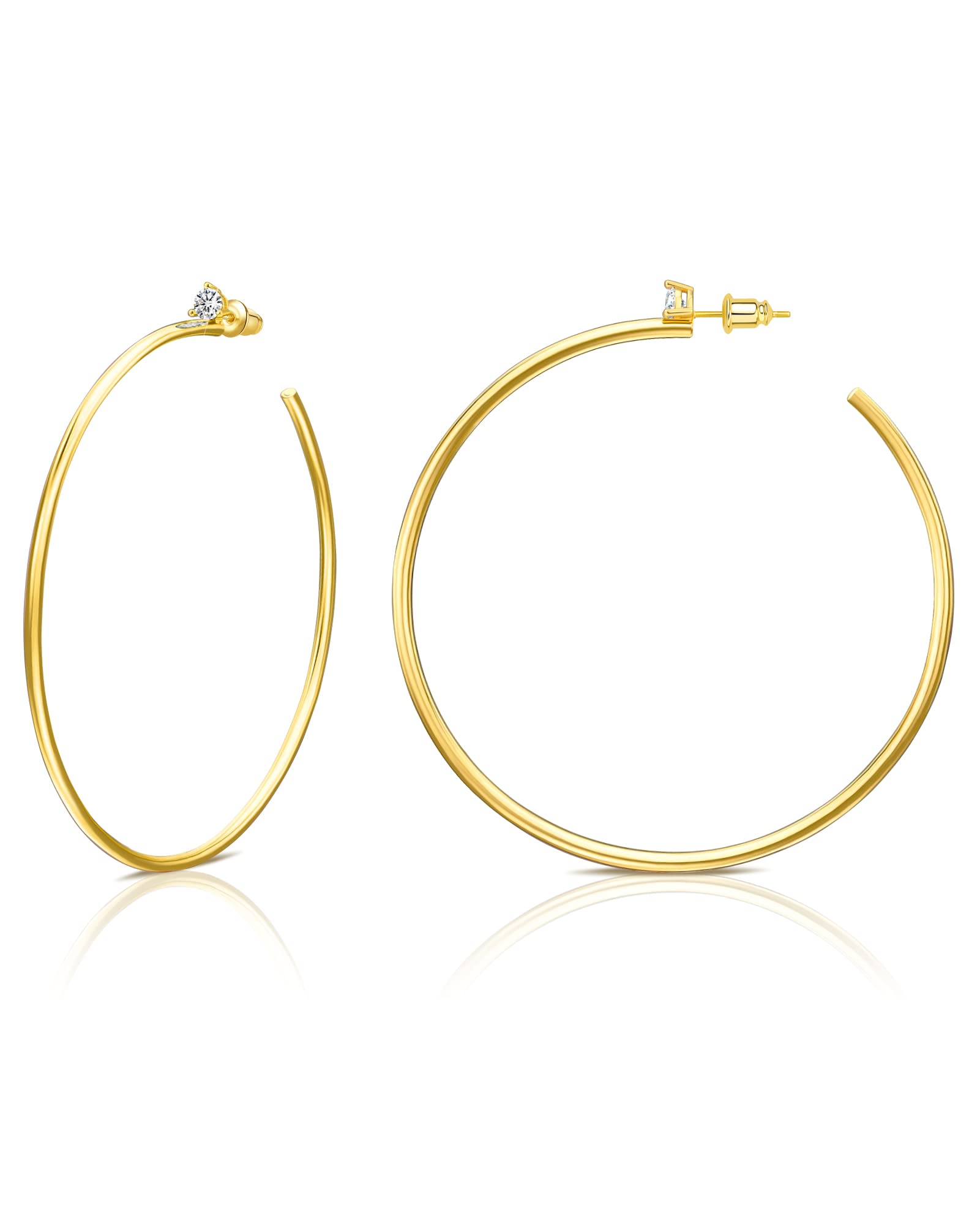 Gold Hoop Earrings for Women 14K Gold Plated Large Gold Hoops Earrings, Hypoallergenic Thin Hoop Earrings for Women with Cubic Zirconia