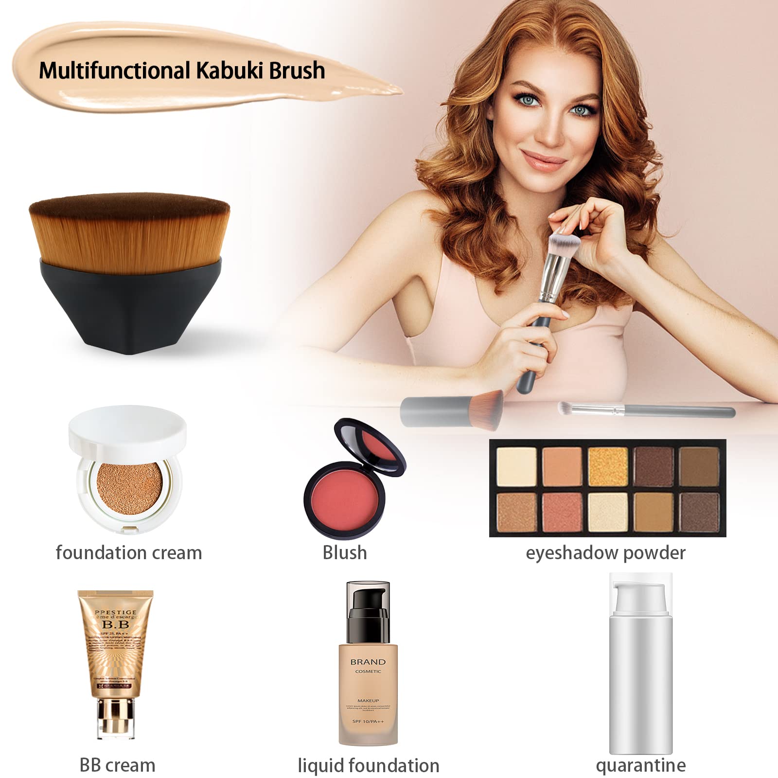 Leezead Foundation Brushes Oval Kabuki Foundation Brush for Liquid Makeup, High Density Hexagon Face Kabuki Brush Oval Makeup Brushes Concealer Brush for Blending Liquid,Cream,Flawless Powder