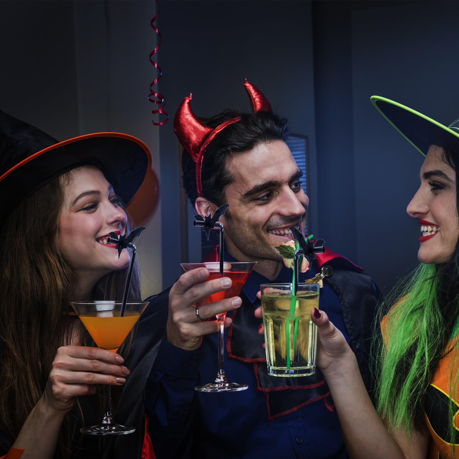 Halloween Plastic Straws - 60Pcs Bat Straws for Drinking Halloween Party Supplies Party Favors Decorations