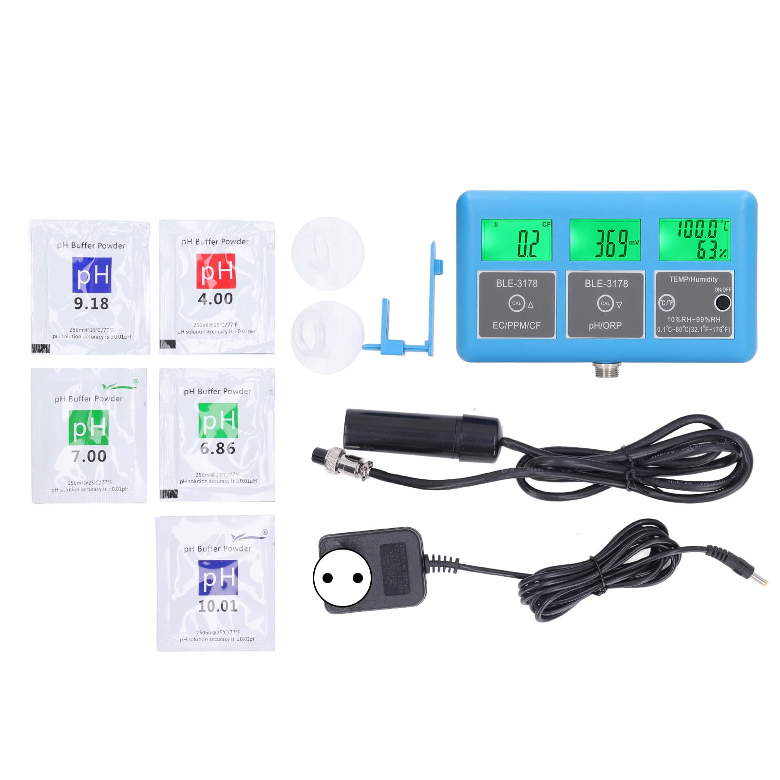PH Meter, Water Quality Tester 7 in 1 IP67 Buzzer Alarm for Swimming Pools (US Plug 110V)