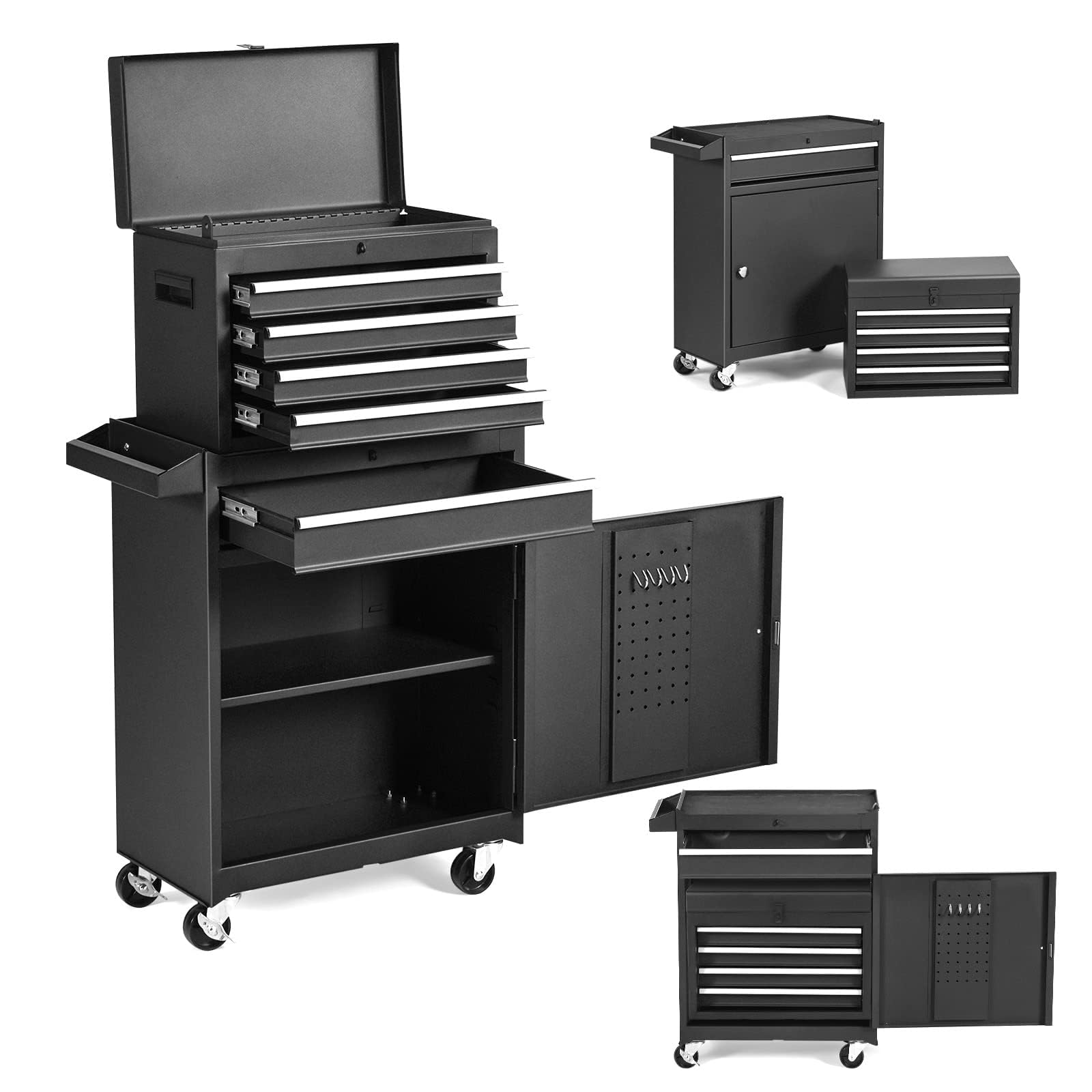 ERGOMASTER Tool Box Rolling Tool Chest 5-Drawer - Upgrade Material for Heavy Duty Lockable Tool-Box & Removable Cabinet - for Garage and Workshop - Black