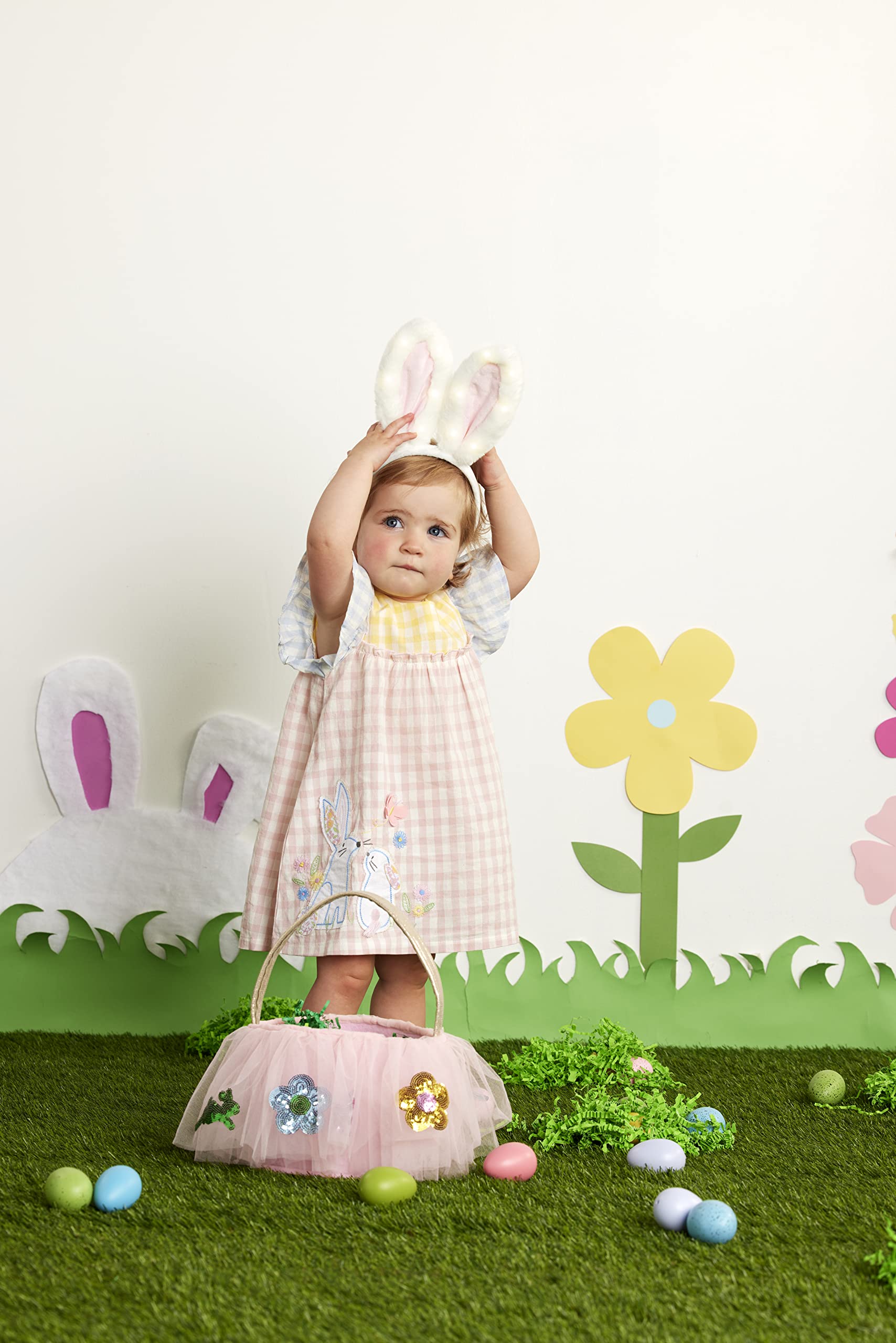 Mud Pie Girls Bunny Gingham Dress, Pink, 6-9 Months