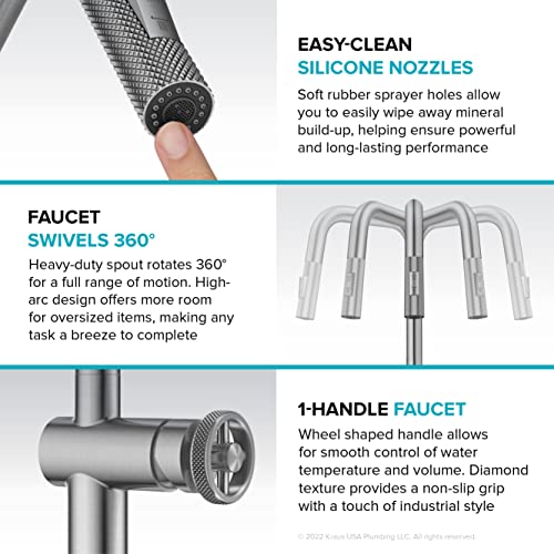 KRAUS Urbix Industrial Pull-Down Single Handle Kitchen Faucet in Spot-Free Stainless Steel, KPF-3126SFS