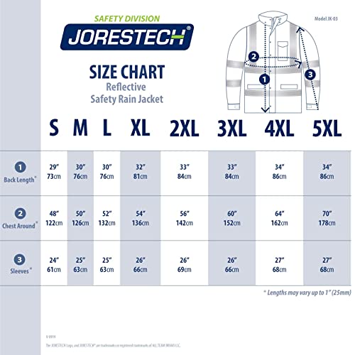 JORESTECH Safety Rain Jacket Waterproof Reflective High Visibility with Interior Mesh Yellow/Lime ANSI Class 3 Level 2 Type R JK-03 (2XL)