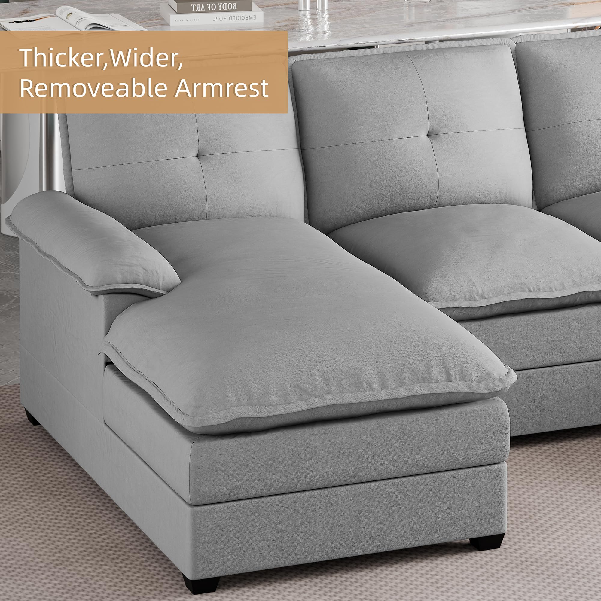 JAMFLY Sectional Couches for Living Room, U-Shaped Couch 4 Seat Sofas with Double Chaises, Modular Sectional Sofa Set for Apartment Furniture for Apartment, Light Grey