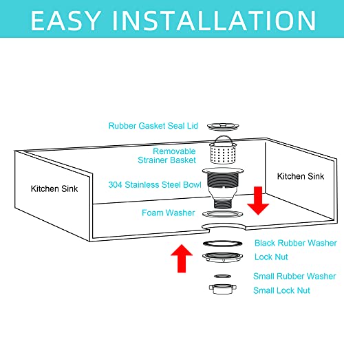 GETPRO Kitchen Sink Drain Strainer 3-1/2 Inch Sink Strainer Assembly Kit 304 Stainless Steel Removable Deep Waste Basket and Sealing Lid Kitchen Sink Drain Assembly Kit for Standard Kitchen Sink