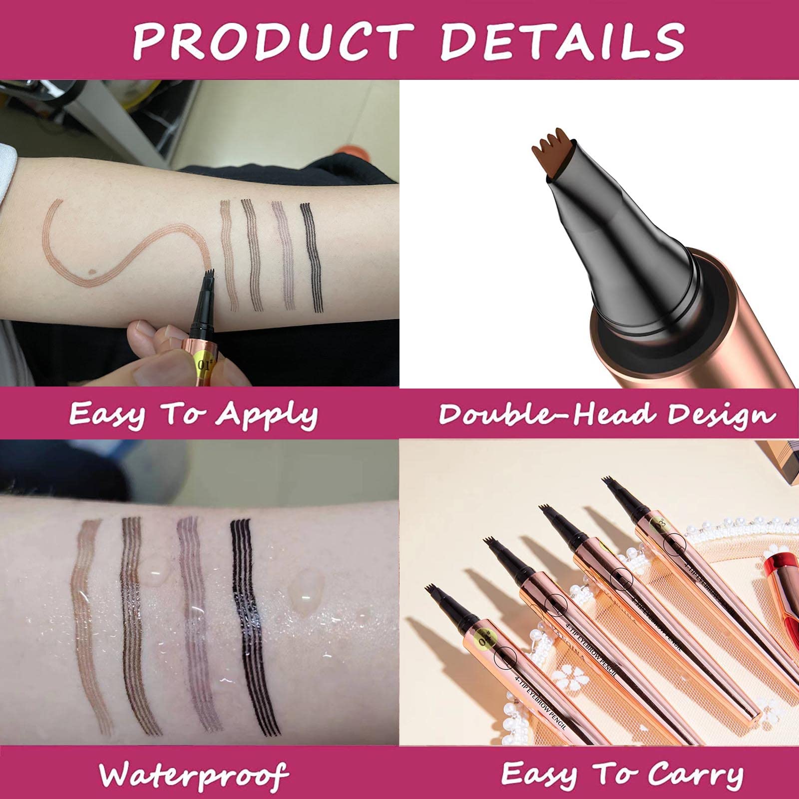 Eyebrow Pencil Eye Makeup Brow Pen with a Micro-Fork Tip Applicator Creates Lift Eyebrow Microblading Pen Eyebrow Tattoo Waterproof Long-Lasting Natural Eyebrow Hai (Light Brown # 01)