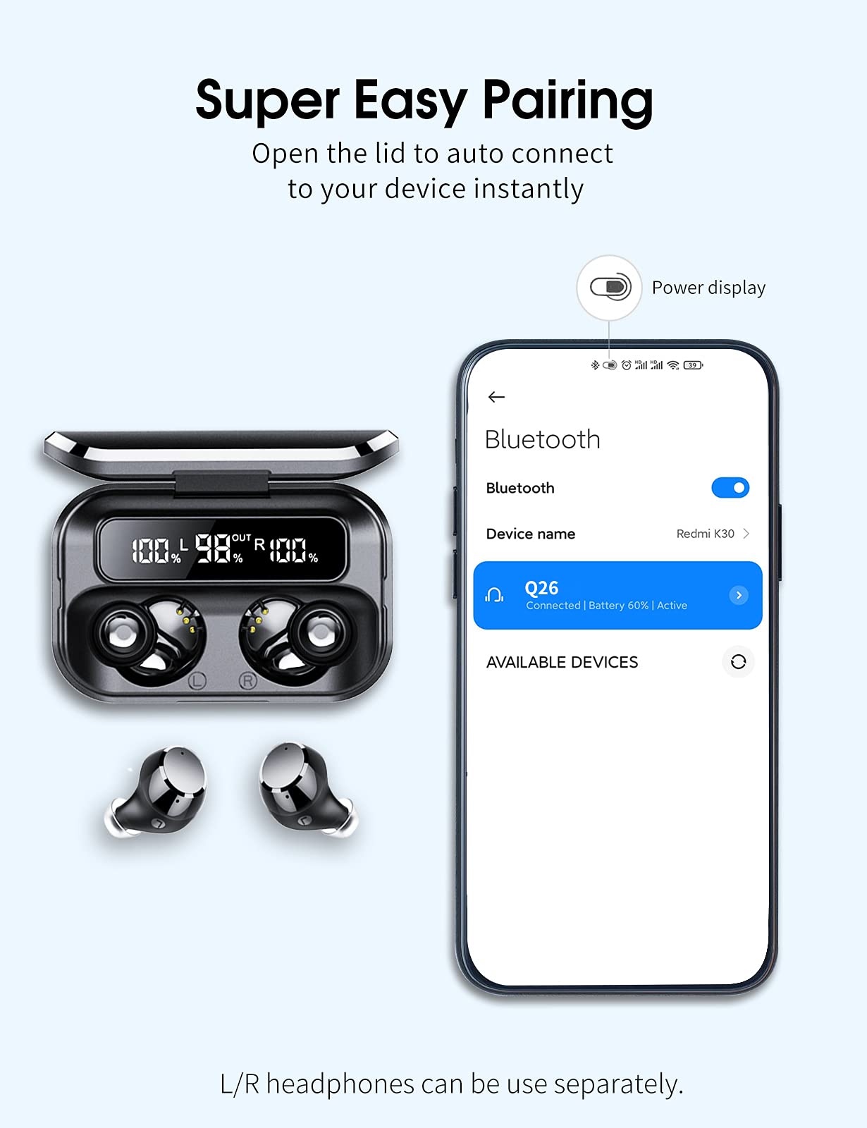 Lekaby Bluetooth 5.3 Headphones, Wireless Earbuds with Digital LED Display 100Hrs Playtime, IPX7 Waterproof Wireless Headphones Built-in Mic, Wireless Earphones for Gym/Work/Home, Black