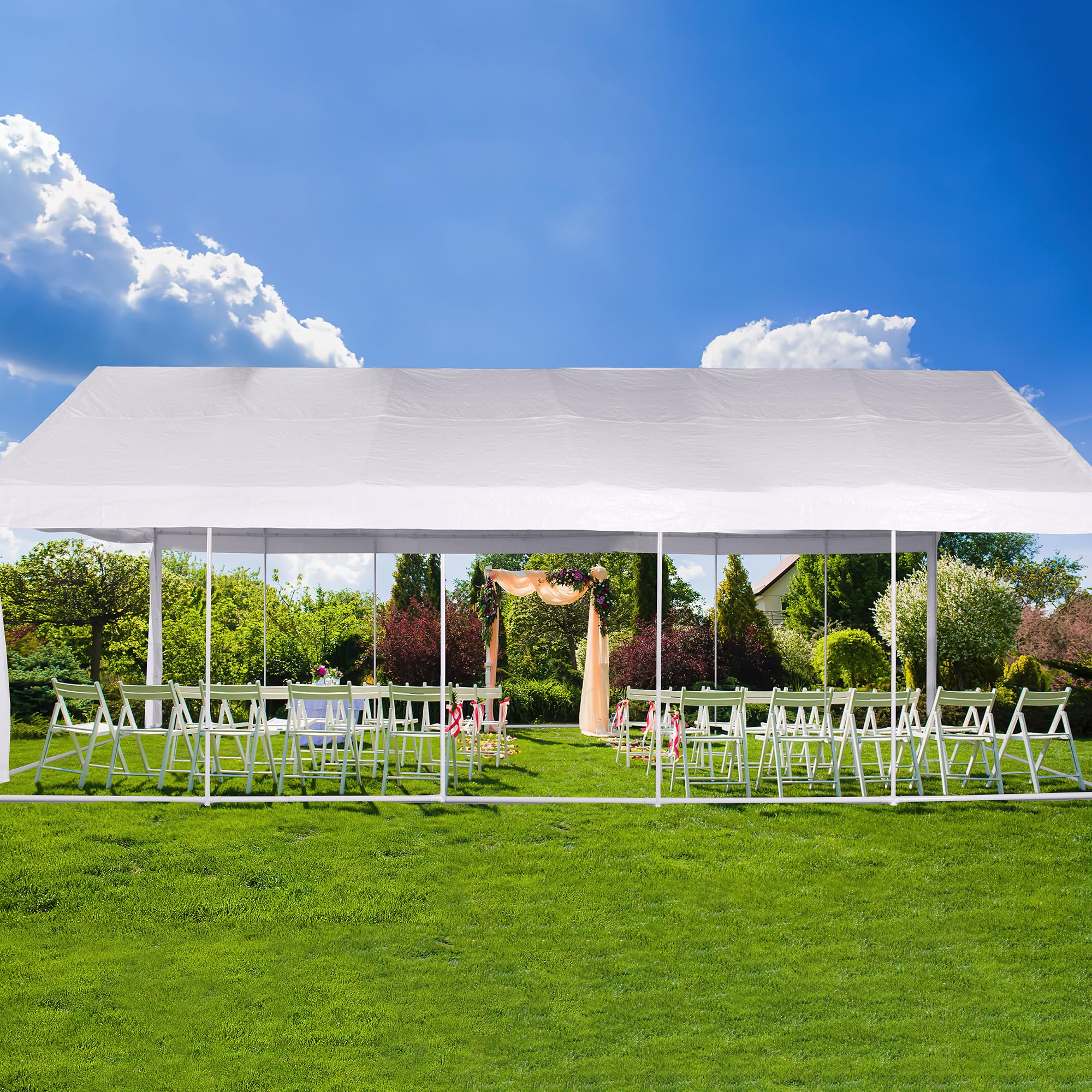 DWVO 20x30 ft Outdoor Heavy Duty Party Tent Wedding Event Shelters Upgraded Galvanized Canopy with Large White Roof, Removable PVC Sidewalls & 3 Storage Bags