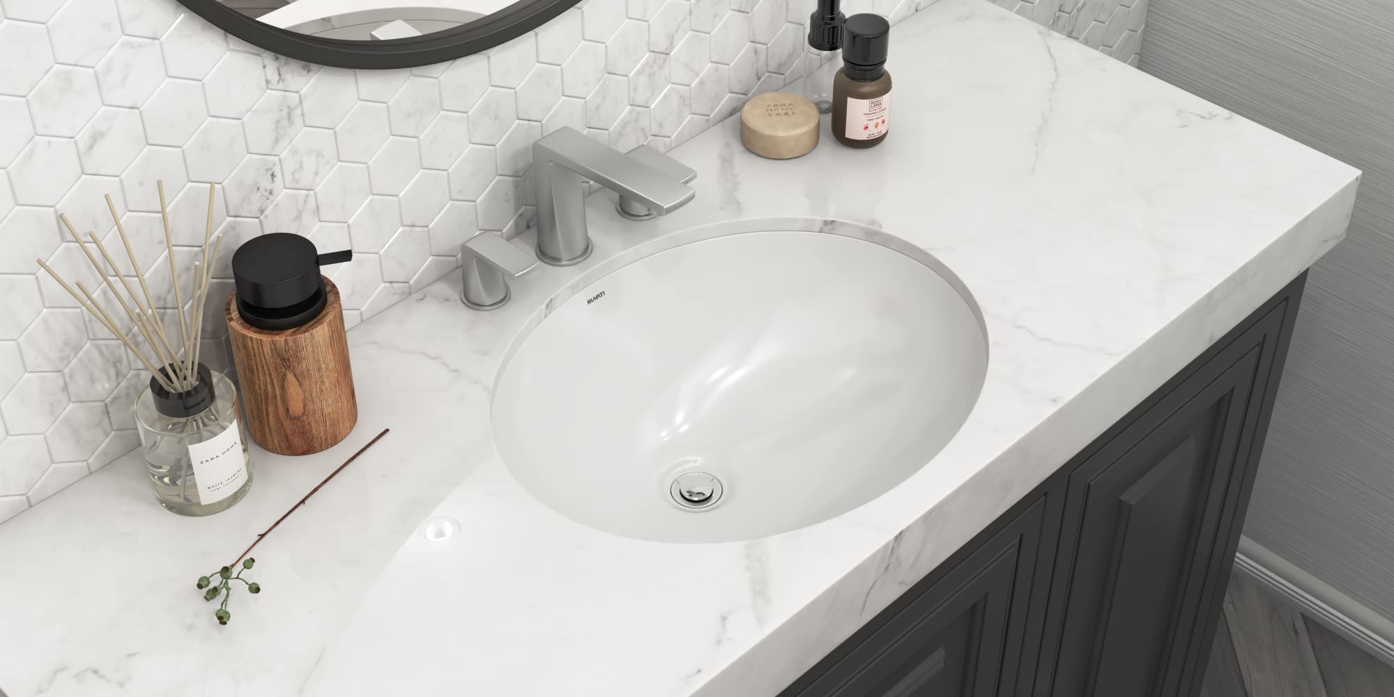 Ruvati 16 x 13 inch Undermount Bathroom Vanity Sink White Oval Porcelain Ceramic with Overflow - RVB0616