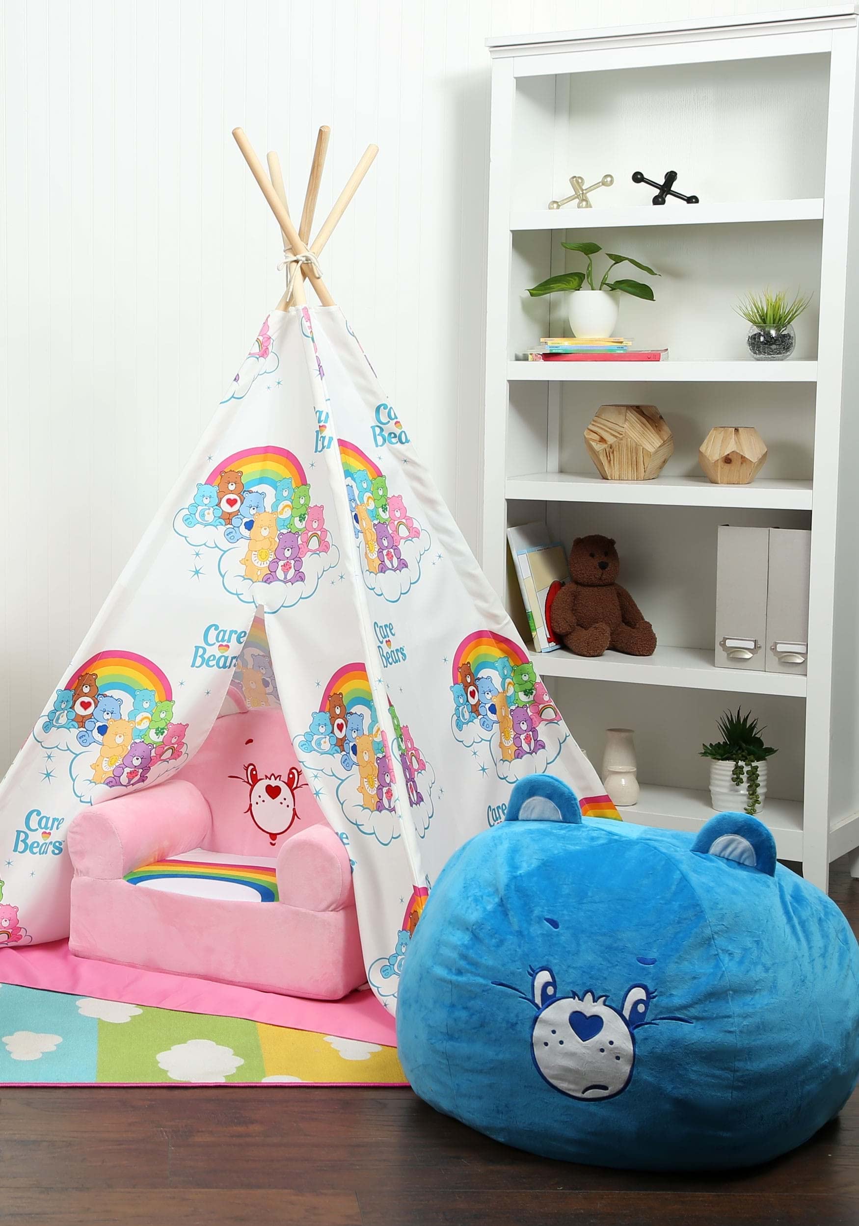 Fun Costumes Care Bears Grumpy Bear Plush Pouf Decoration, Super Soft Cushioned Blue Bean Bag Chair, Home & Bedroom Ottoman Decor ST