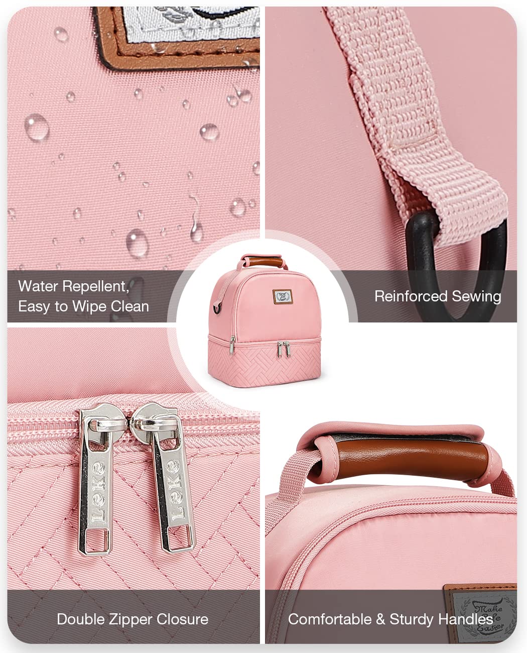 Lekereise Pumping Bag with 2 Ice Pack, Mini Double Layer Breast Pump Bag Backpack with Cooler Pocket for Working Moms, Pink