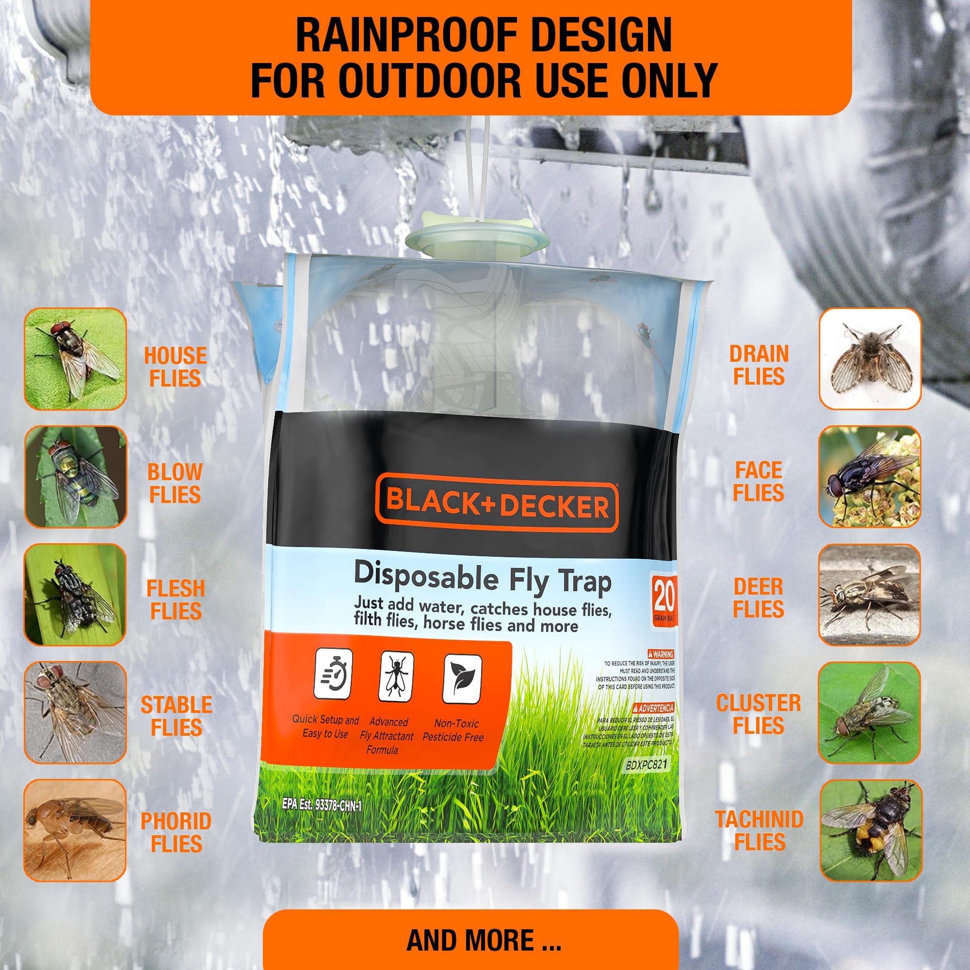 Fly Trap- Hanging Fly Traps Outdoor- Natural Non-Toxic Fly Catcher Attractant- Add Water to Catch House & Horse Flies in Garden, Backyard & Barn, 3 Pack