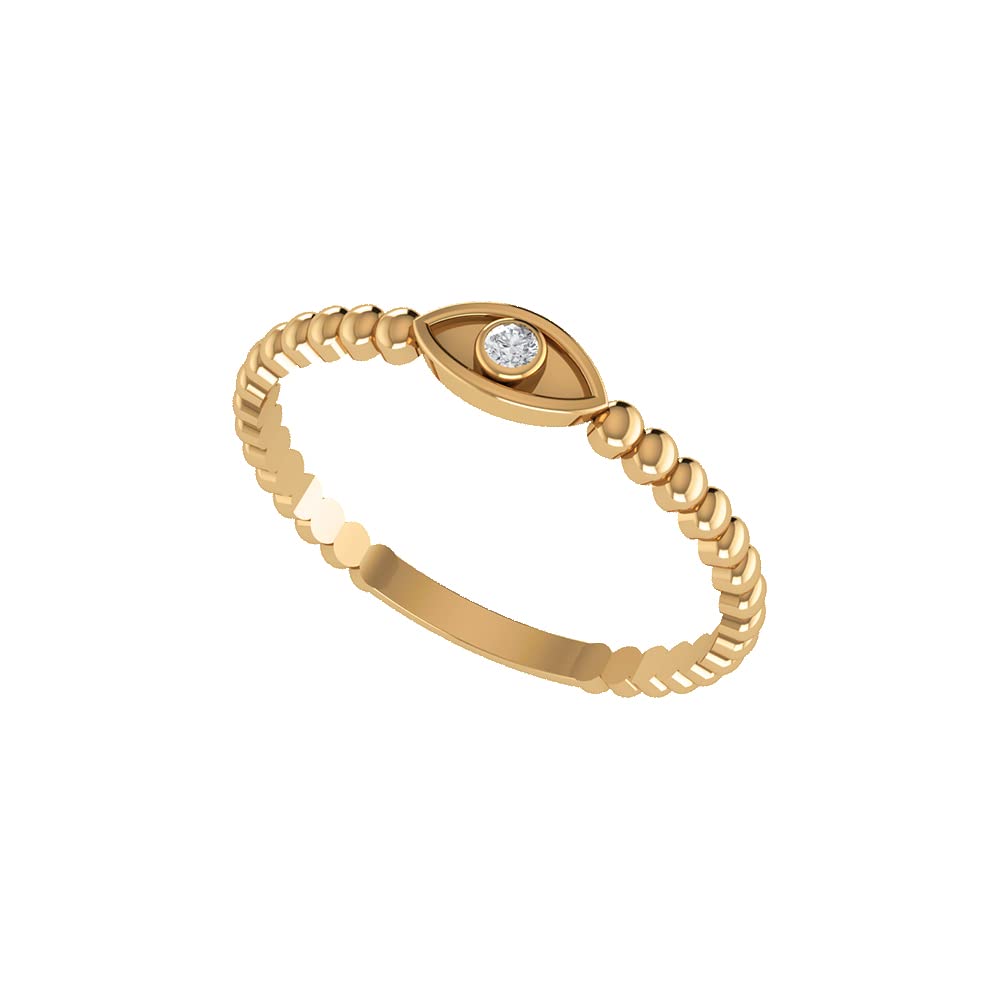 Golden Gazelle Beaded Evil Eye Ring For Women in 10K Solid Gold & Natural Diamonds (G-H Color, Si, Clarity, 0.02Ct)