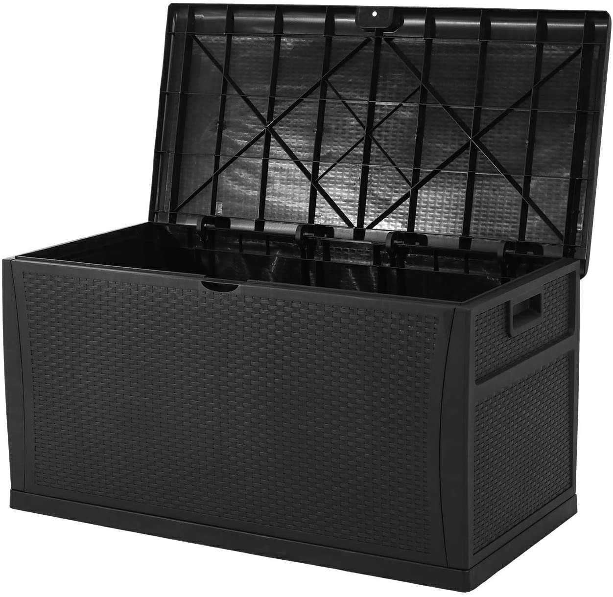 Patio Deck Box, Resin Storage Box for Outdoor Patios, Garden Tools Storage, 120 Gallons (Black)