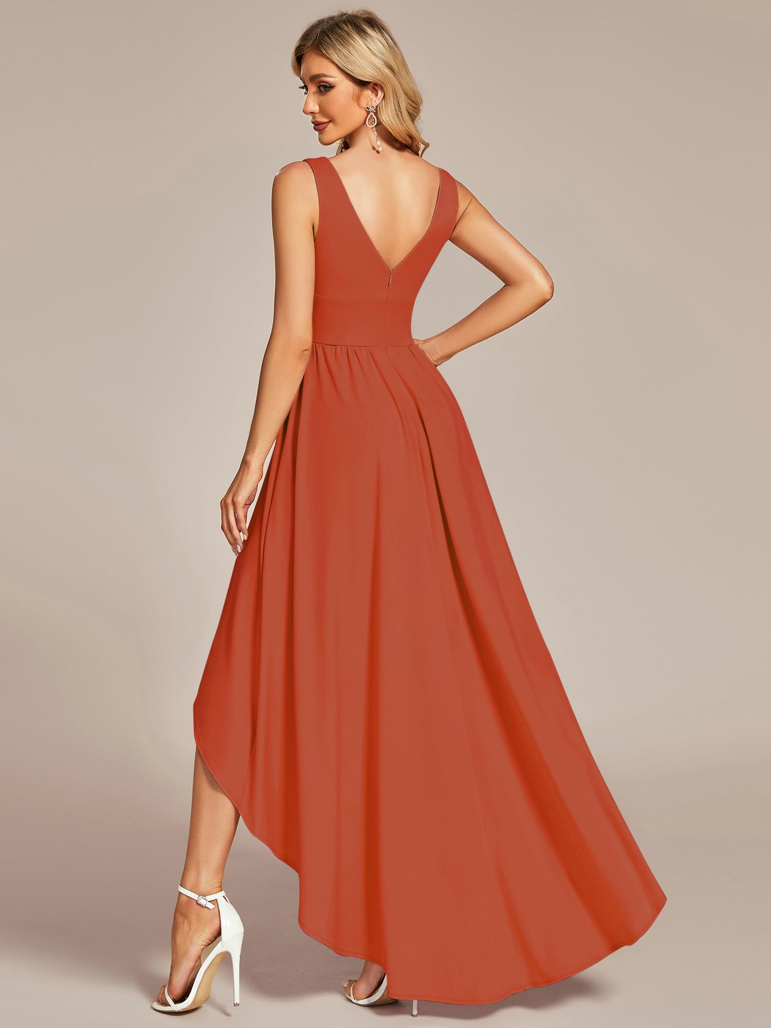 Ever-Pretty Women's Plus Size Ruched V Neck A-Line Hi-Lo Summer Bridesmaid Dresses Burnt Orange US20