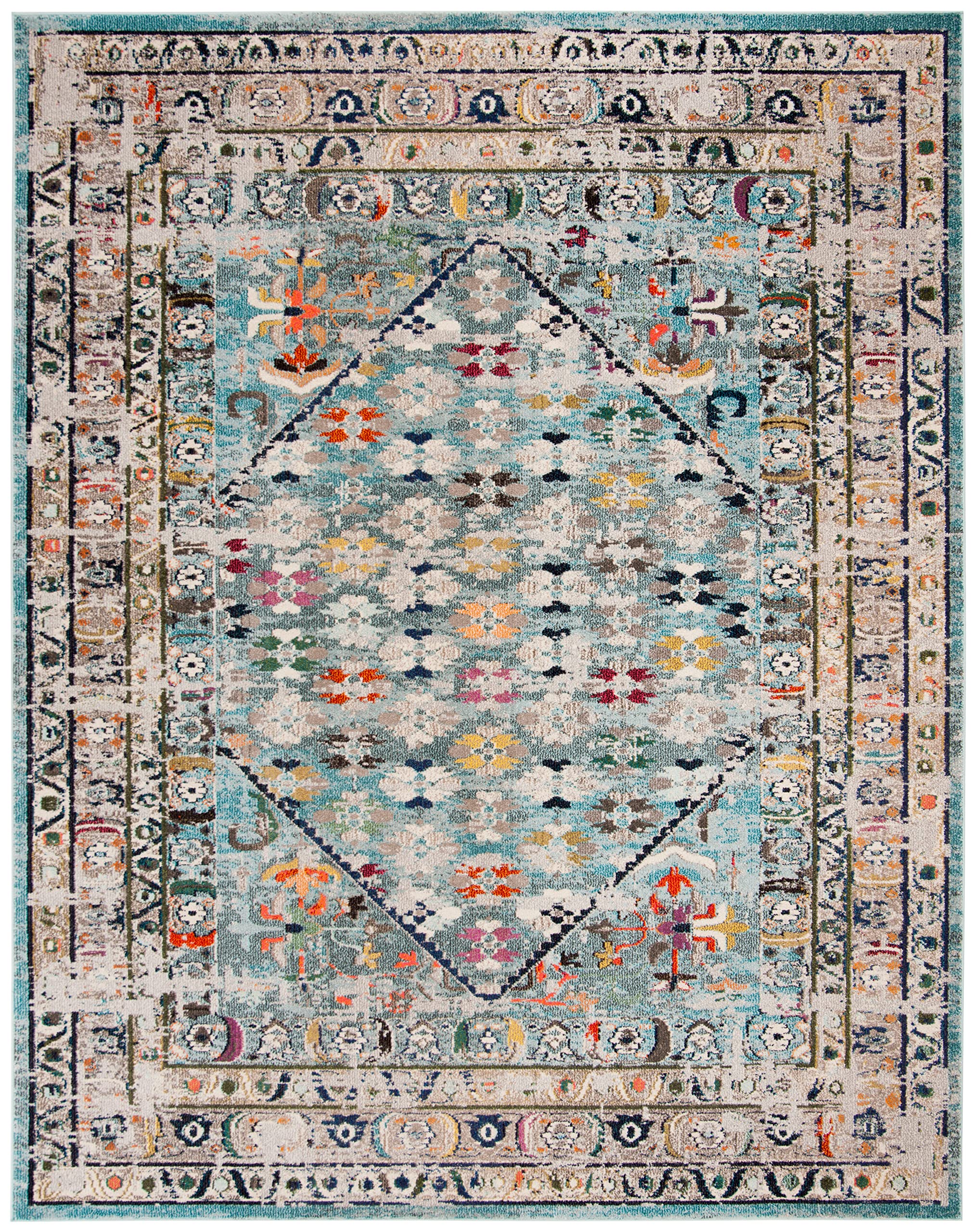 SAFAVIEH Monaco Collection Area Rug - 8' x 10', Blue & Light Grey, Boho Chic Oriental Distressed Design, Non-Shedding & Easy Care, Ideal for High Traffic Areas in Living Room, Bedroom (MNC255M)