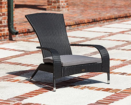 Patio Sense 62430 Coconino Wicker Chair All Weather Lightweight Durable Adirondack Style Chair Grey Outdoor Cushion Included - Black