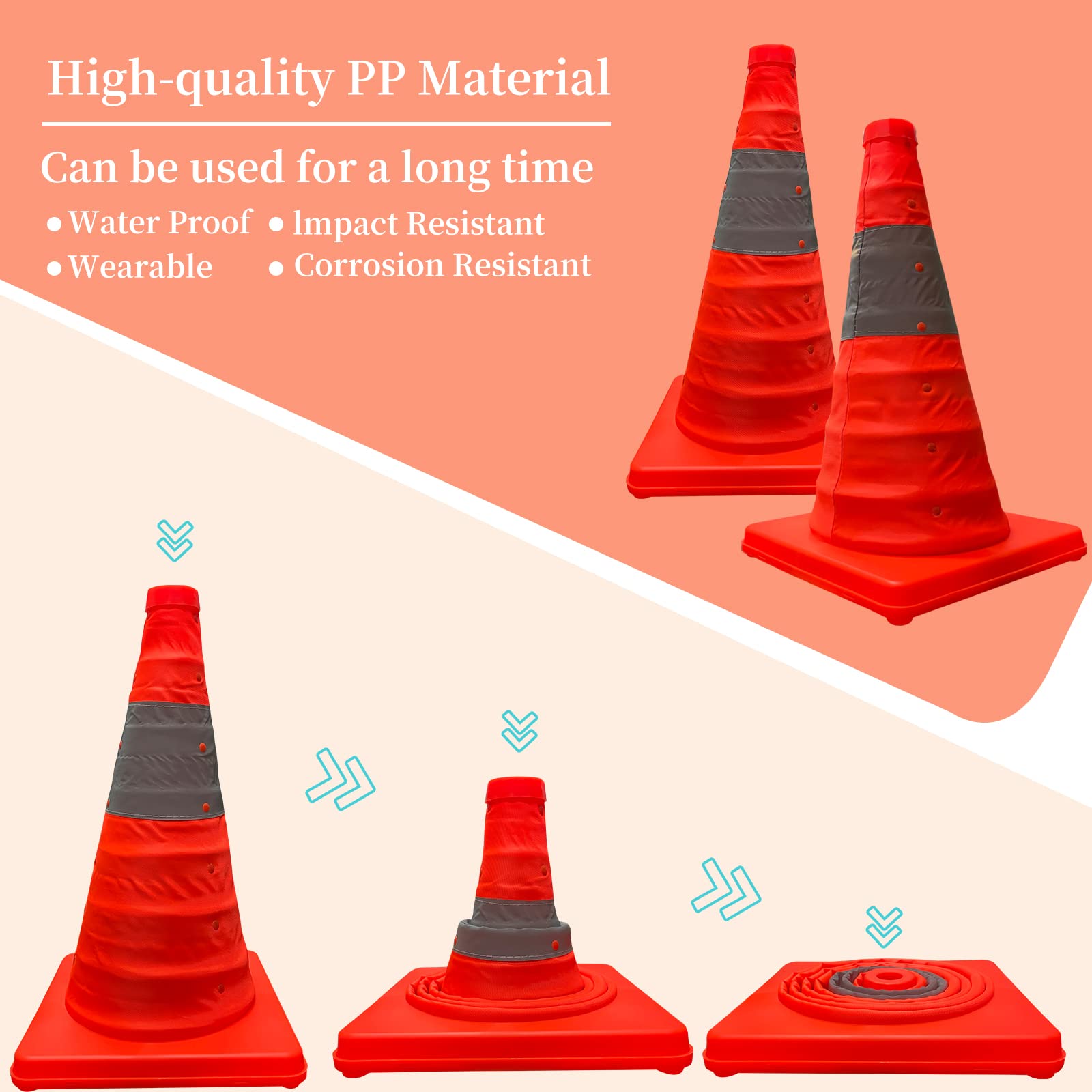 Ikaufen 4 Pack 15.5 inch Collapsible Traffic Cones, Multi Purpose Pop up Safety Road Reflective Parking Cone, Construction Cones, for Training, Parking Lot and Driving Practice