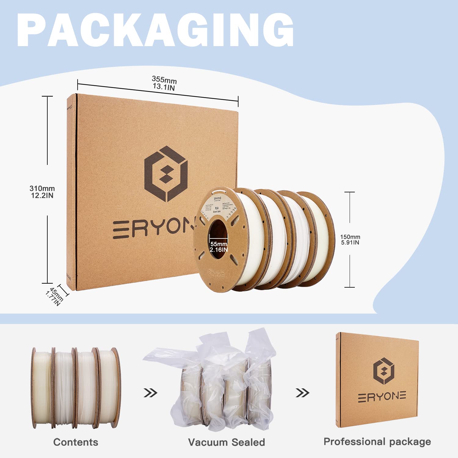 ERYONE Glow in The Dark Filament PLA 1.75mm +/-0.03mm, 250g*4 Pack/Spool, Glow Rainbow/Glow Blue/Glow Orange Yellow/Glow Green