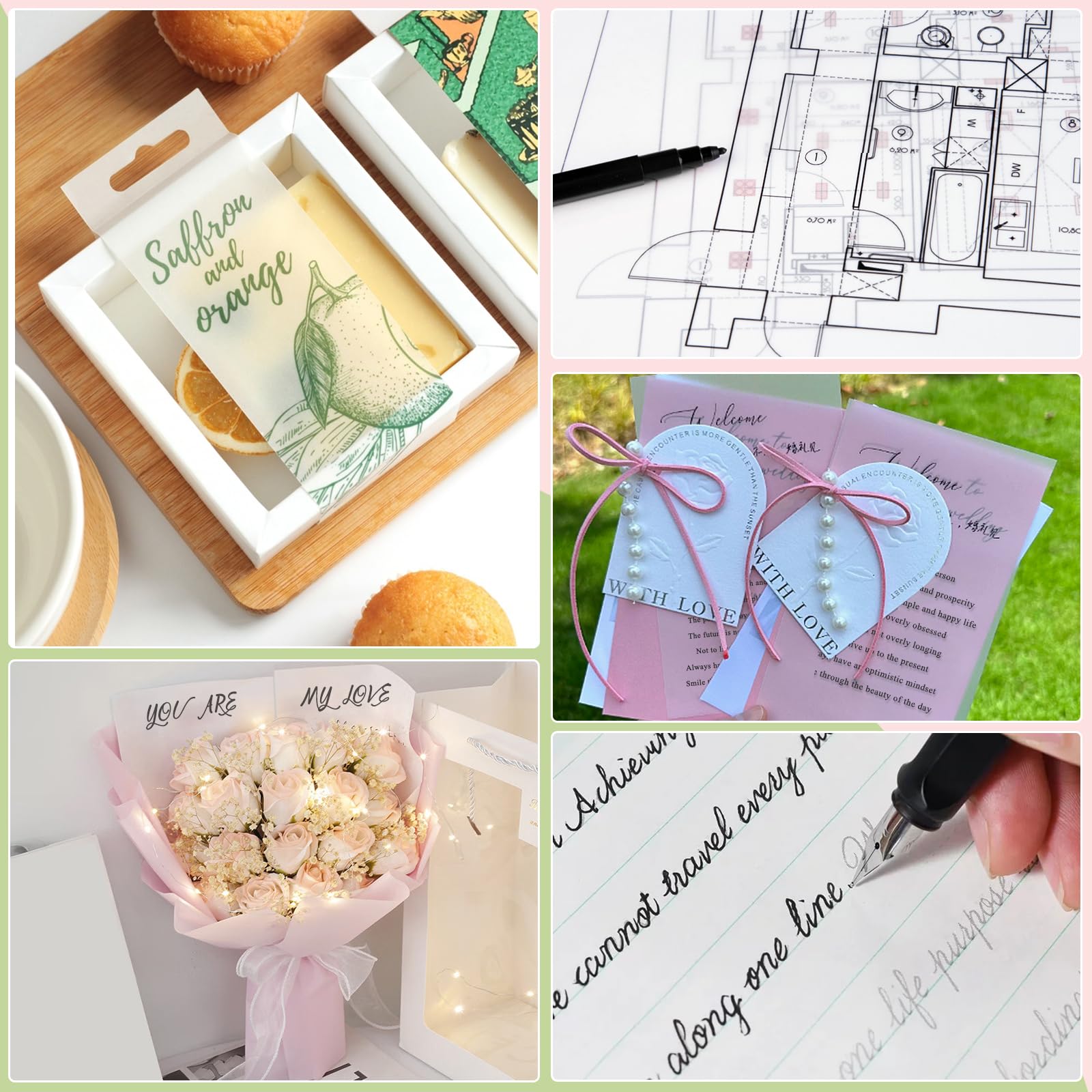 Phinus 72 Sheets Vellum Paper, Translucent Vellum Jackets Vellum Tracing Paper 8.5 x 11, Vellum Paper Printable for Sketching, Invitation Belly Bands, Gift Box Liners