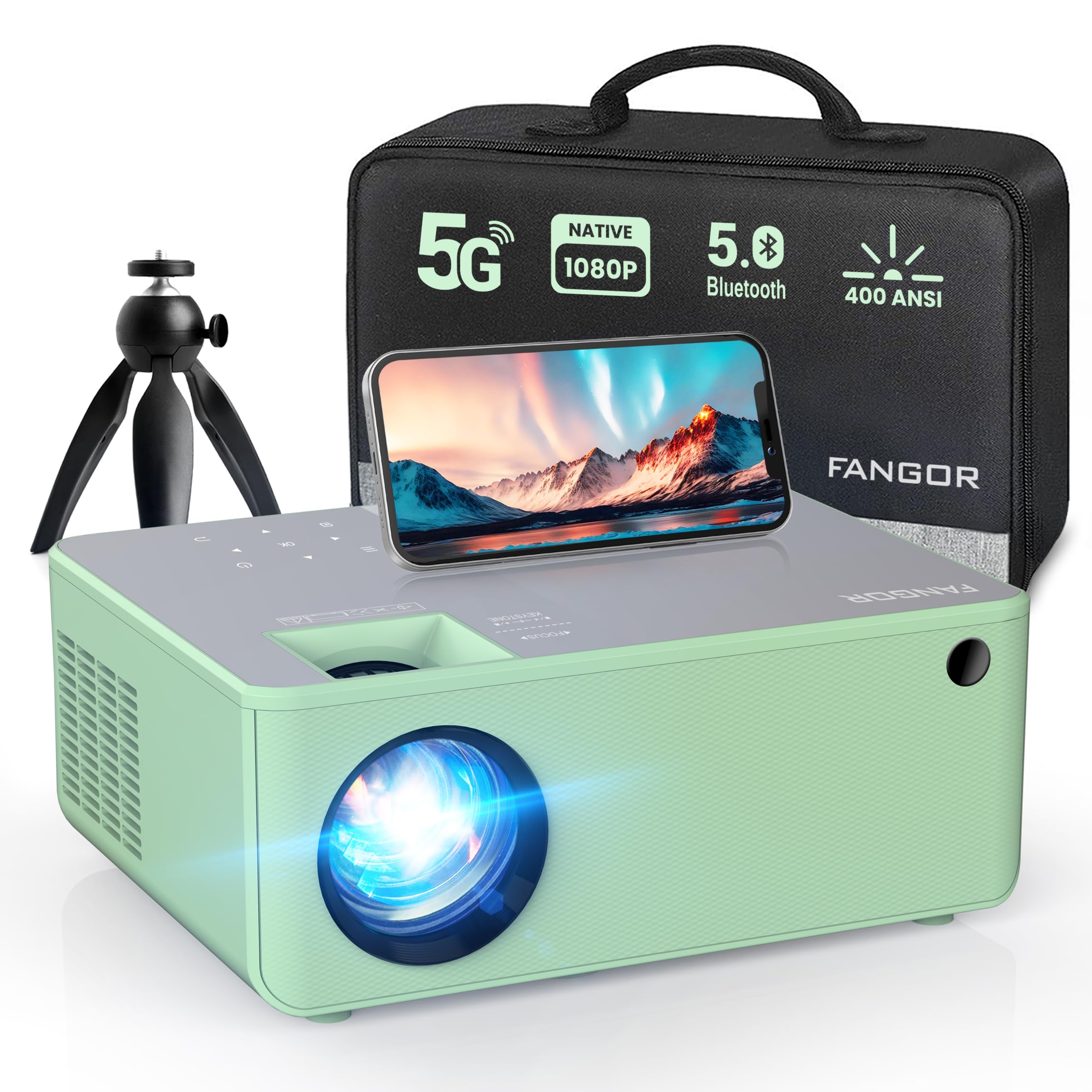 FANGOR 1080P HD Projector, WiFi Bluetooth Projectors, Max 230” Projection Screen Portable Home Theater Video Movie Proyector With Tripod, Compatible with HDMI, USB, Laptop, iOS & Android Phone