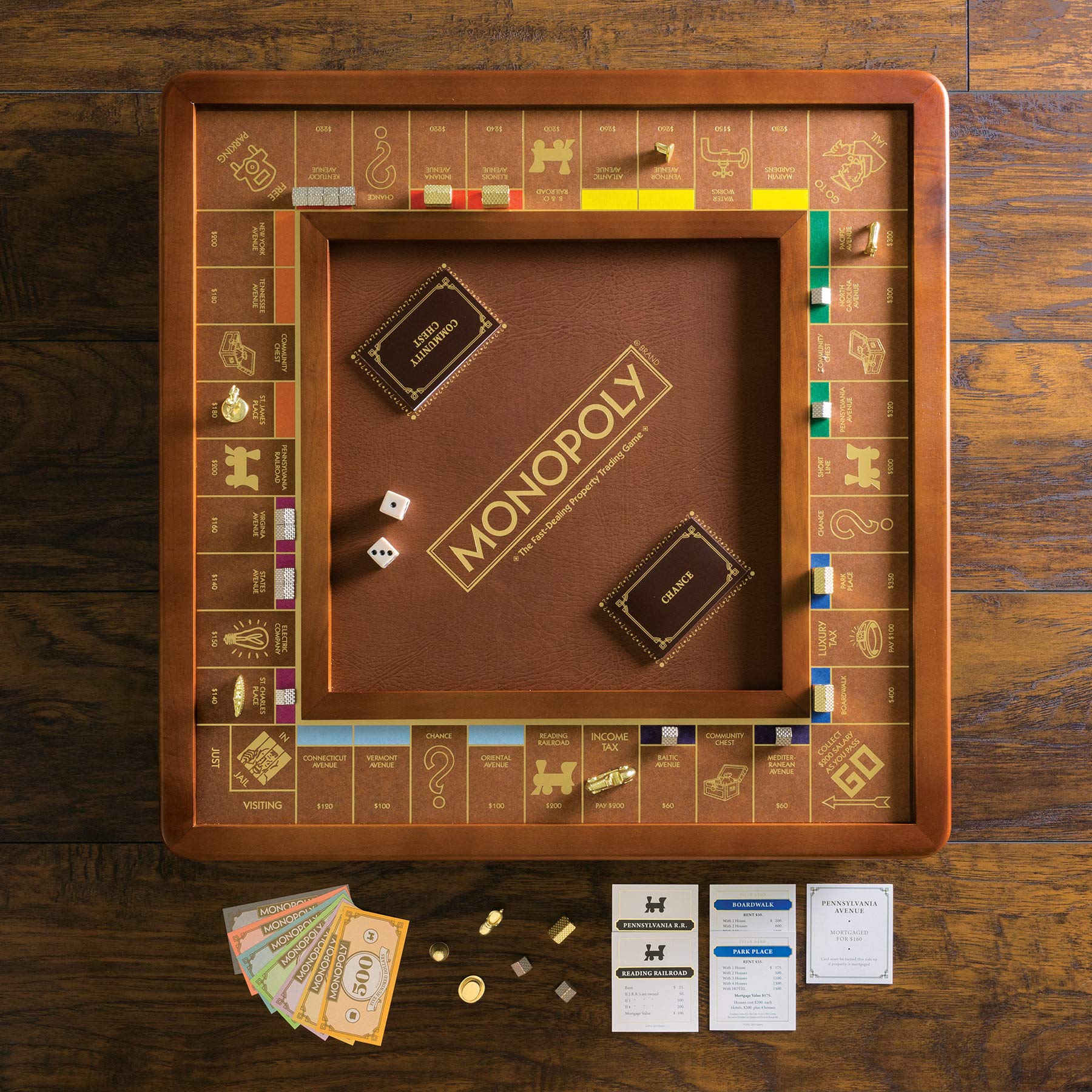 WS Game Company Monopoly Luxury Edition with Burl Finished Wood Cabinet
