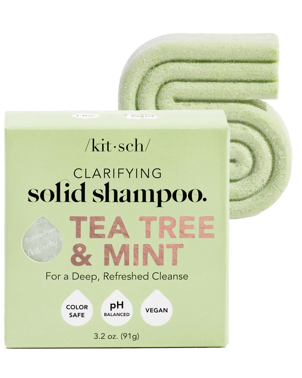 Kitsch Tea Tree & Mint Anti-Dandruff Vegan Shampoo for Itchy Scalp | Made in US | Paraben & Sulfate-Free | 3.2oz