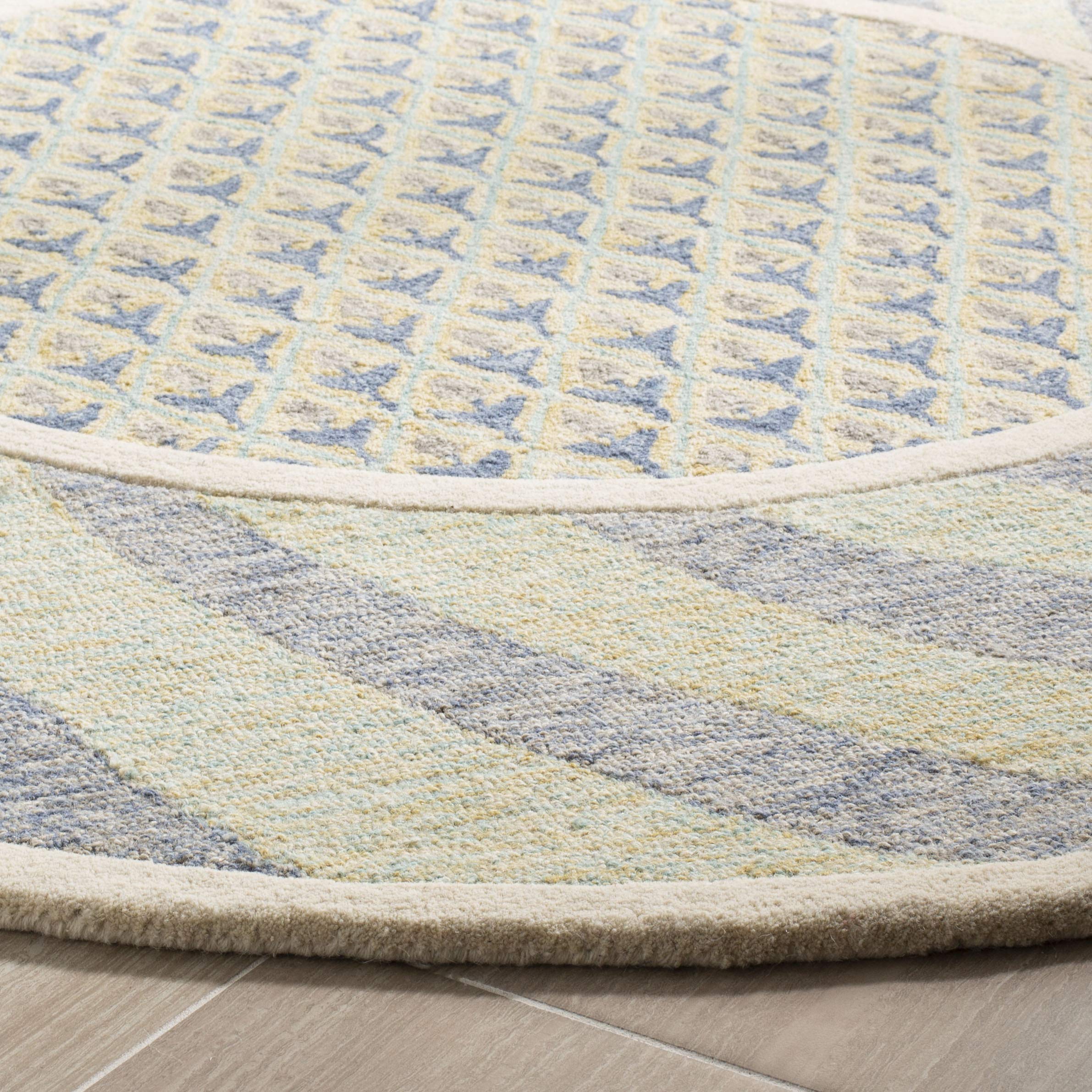SAFAVIEH Novelty Collection 5' Round Ivory Blue/Gold NOV108D Handmade Premium Wool Area Rug
