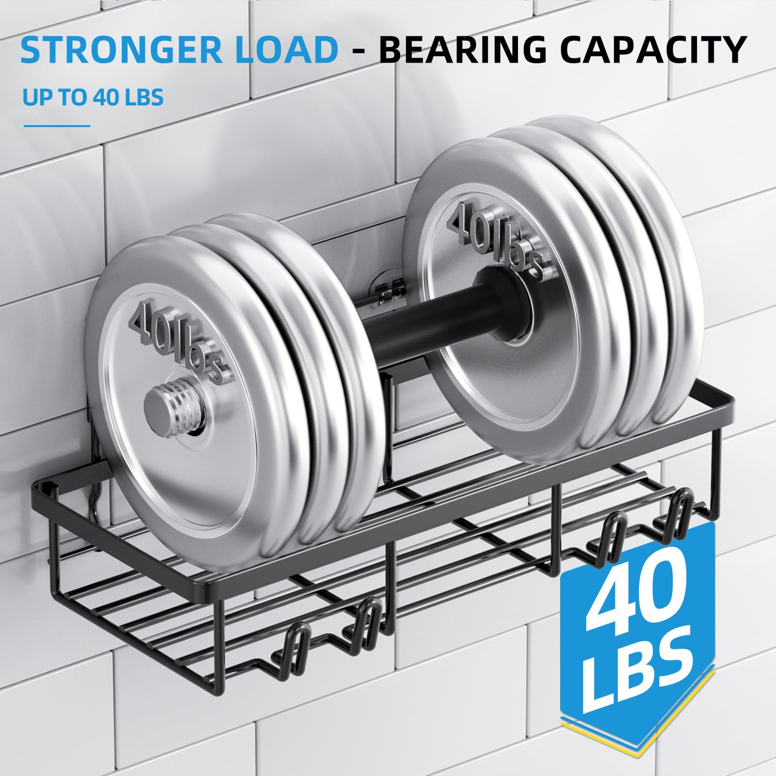 PLEDDANIO Adhesive Shower Caddy - 5 Pack Shower Shelf for Inside Shower, No Drilling Shower Rack with Hooks, Large Capacity Bathroom Accessories Organizer, No Drilling Wall Mounted Rack