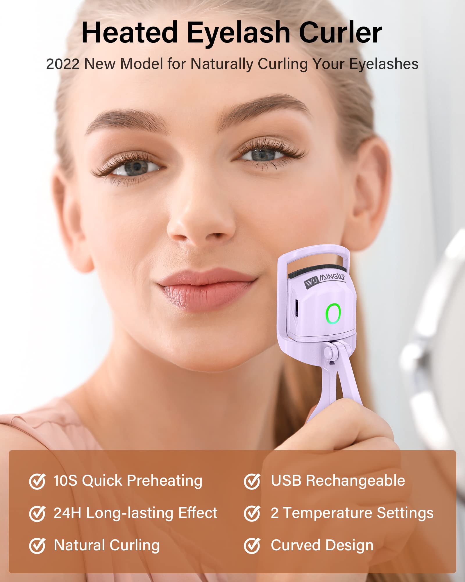 Heated Eyelash Curler,WU-MINGLU Electric Eyelash Curlers with Comb,USB Rechargeable Heated Eye Lash Curler,2 Heating Modes Quick Natural Curling Eye Lashes for Long Lasting- Purple