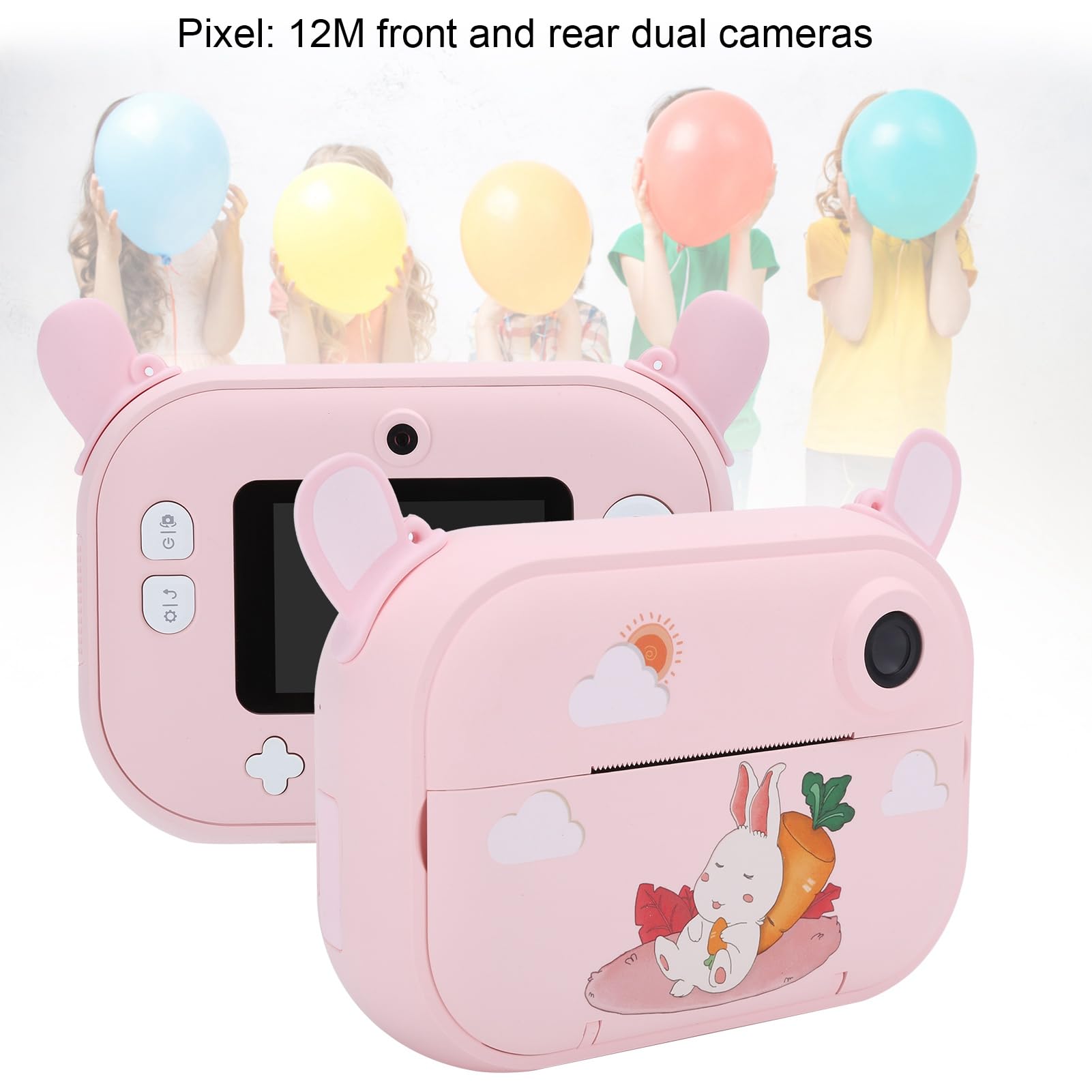 EBTOOLS Kids Digital Camera, Print Kids Camera with Dual Camera Lens, Mini 2.4 Inch HD Cute Camera with Print PaperStickerColor Pens,Gifts for Girls and Boys