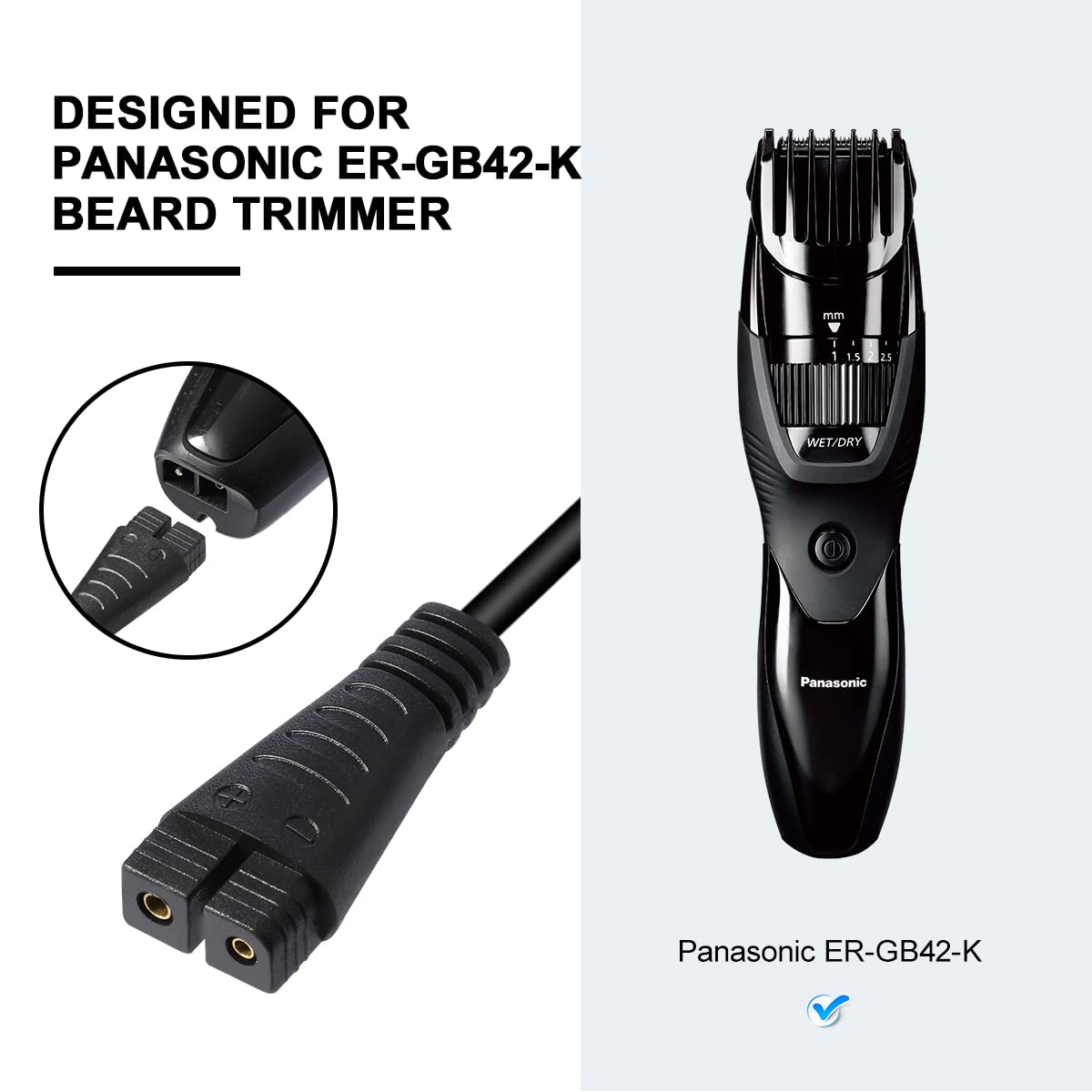 Lenink Charger Compatible with Panasonic ER-GB42-K, USB Charging Cable Cord Replacement for Beard Trimmer (1m/3.2ft, Black)