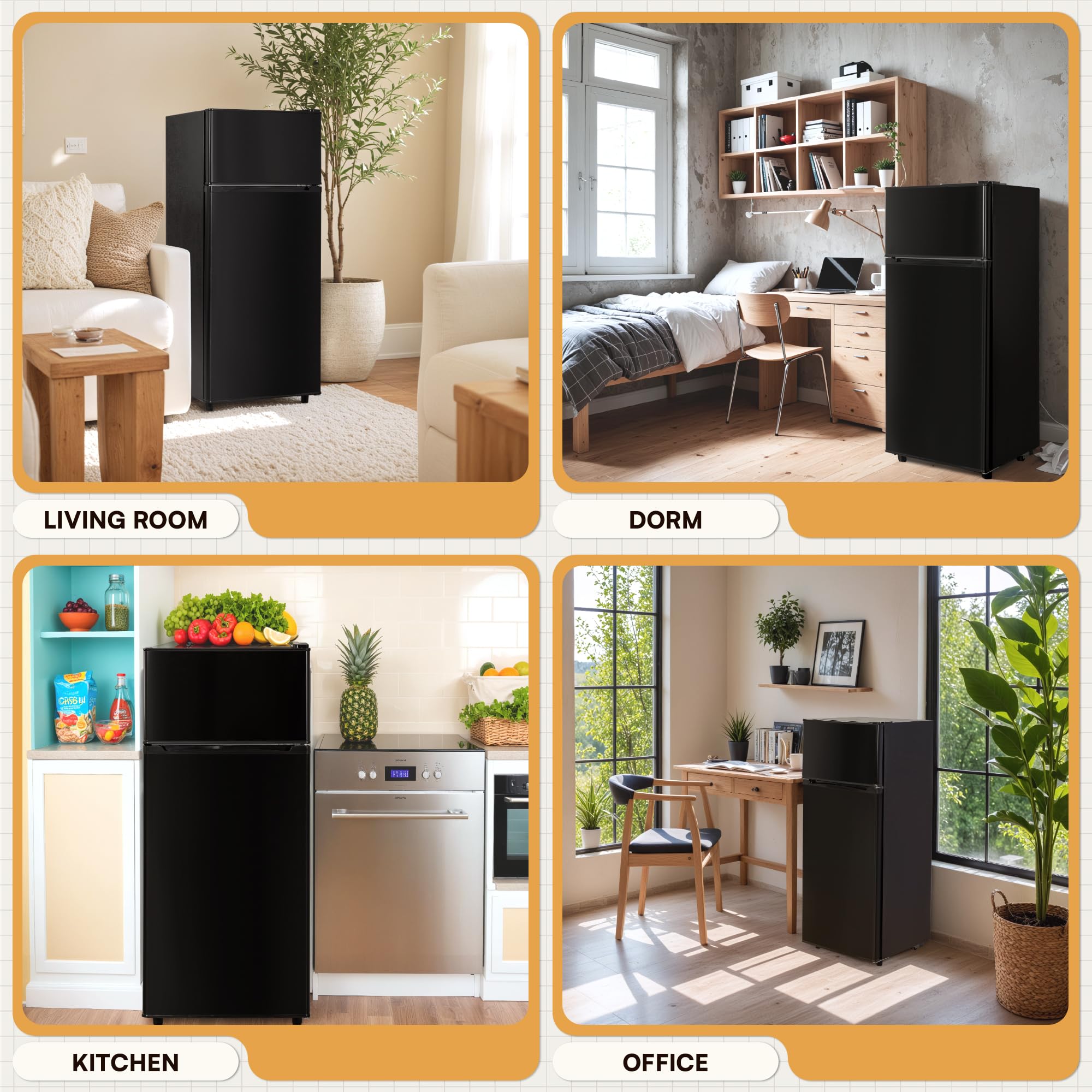 Manastin 4.5 Cu.ft Mini Fridge with Freezer, Small Refrigerator with 2 Doors for Office, Kitchen, Dorm and Bedroom, Mini Refrigerator with Adjustable Shelves (Black)