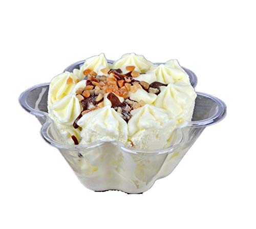 Healthcom 50 Packs Clear Plastic Ice Cream Dessert Bowls Dessert Cups Flower Ice Cream Cup Sundae Bowls Disposable Plastic Dessert Bowls Holder Salad Serving Bowl for Tasting Party Appetizers