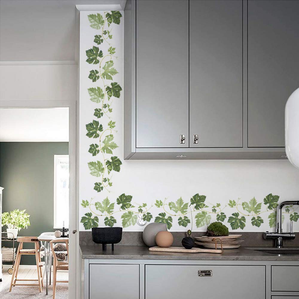 Evergreen Ivy Wall Decals Vines Border Wall Decor Stickers for Kitchen Living Room Decorations Set of 4 Sheets
