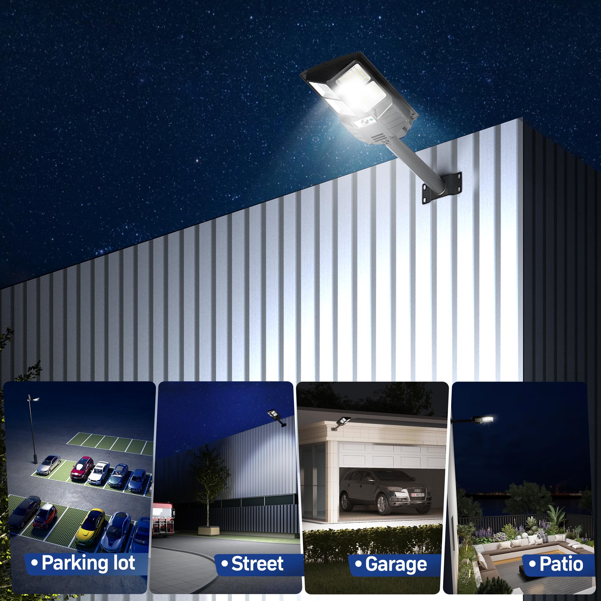 RKLAMPTECH Solar Street Lights Dusk to Dawn Solar Parking Lot Lights with Motion Sensor Remote Control, Commercial Solar Lights for Outside, Backyard, Garage, Farm, Garden - 2 Pack - 400W