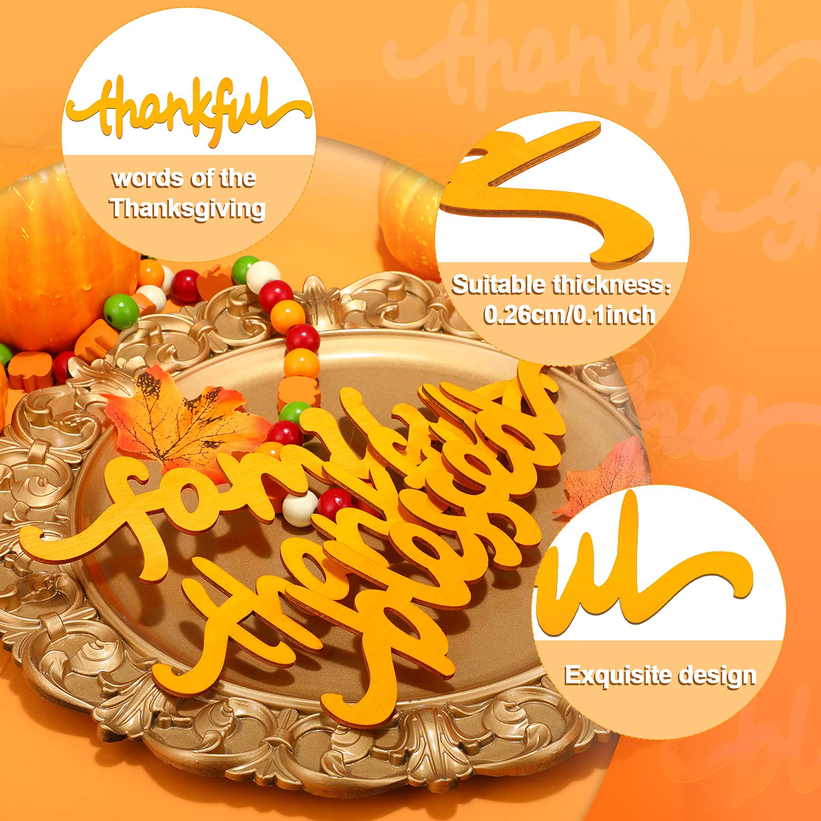 Yookeer 12 Pieces Thanksgiving Wood Cutouts Cards Fall Plate Decorations Thanksgiving Place Setting Thankful Grateful Blessed Family Joyful Wood Table Sign for Thanksgiving Dinner Decorations