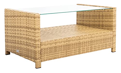 SAFAVIEH Outdoor Collection Vellor Natural/White Cushion 4-Piece Conversation Patio Set PAT7516D