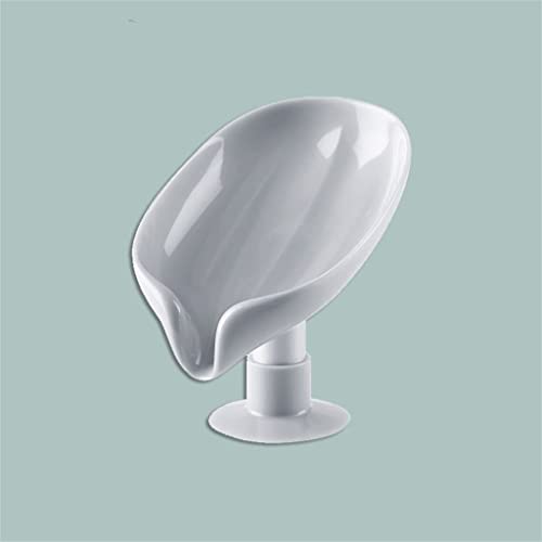 HALOU Leaf Shape Soap Box Drain Soap Holder Box Bathroom Shower Soap Holder Sponge Storage Tray Sucker Box (Color : Gray, Size : 13 * 10.5 * 8.5cm)
