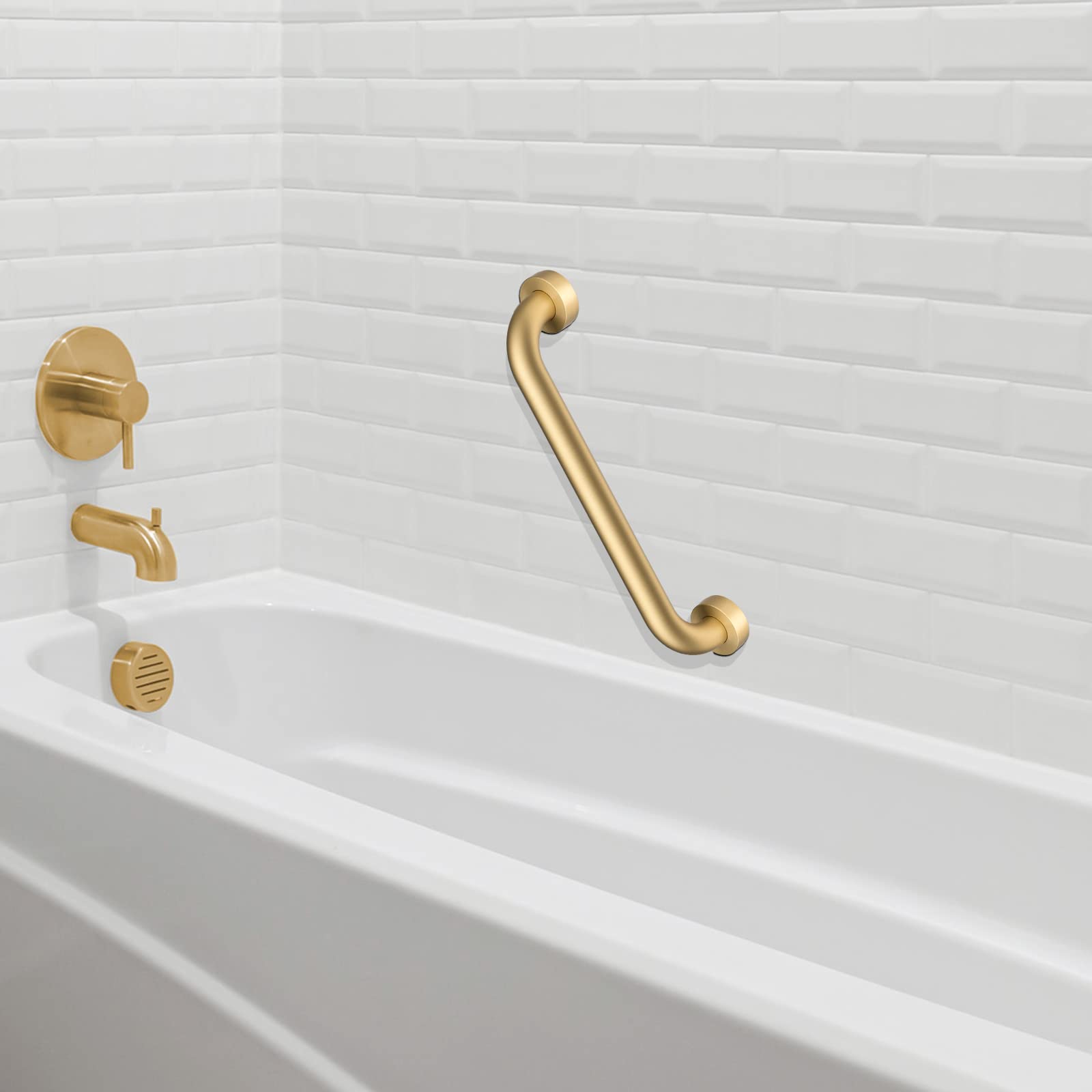 Esnbia 15“ Grab Bar Handle for Bathroom Toilet Bathtubs and Showers, Brushed Gold