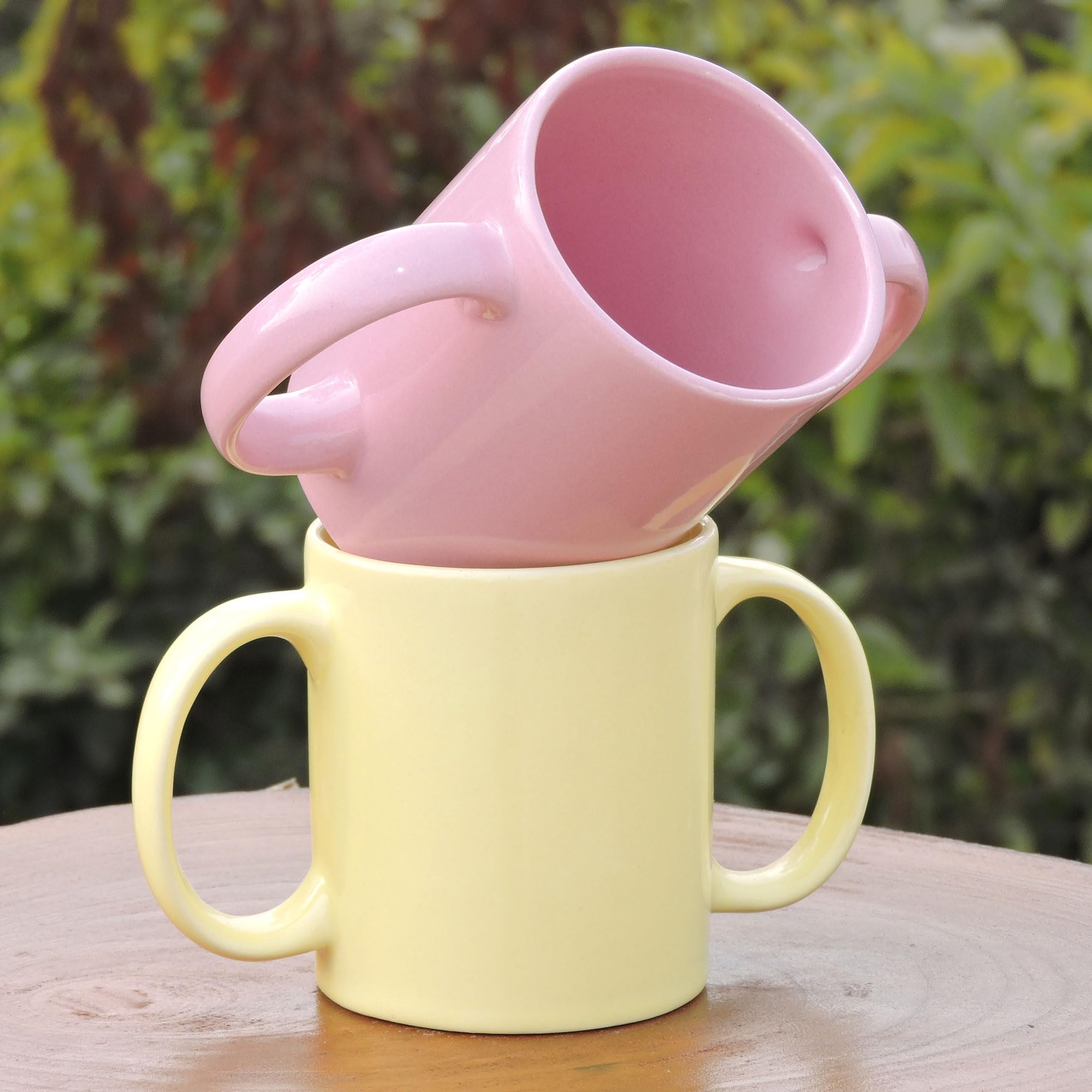 HealthGoodsIn Dual Handle Mug (Double Grip Mug) Set of 2 for Secure Hold, 11.83 Fl. Oz. (350 Ml) (Pastel Color)